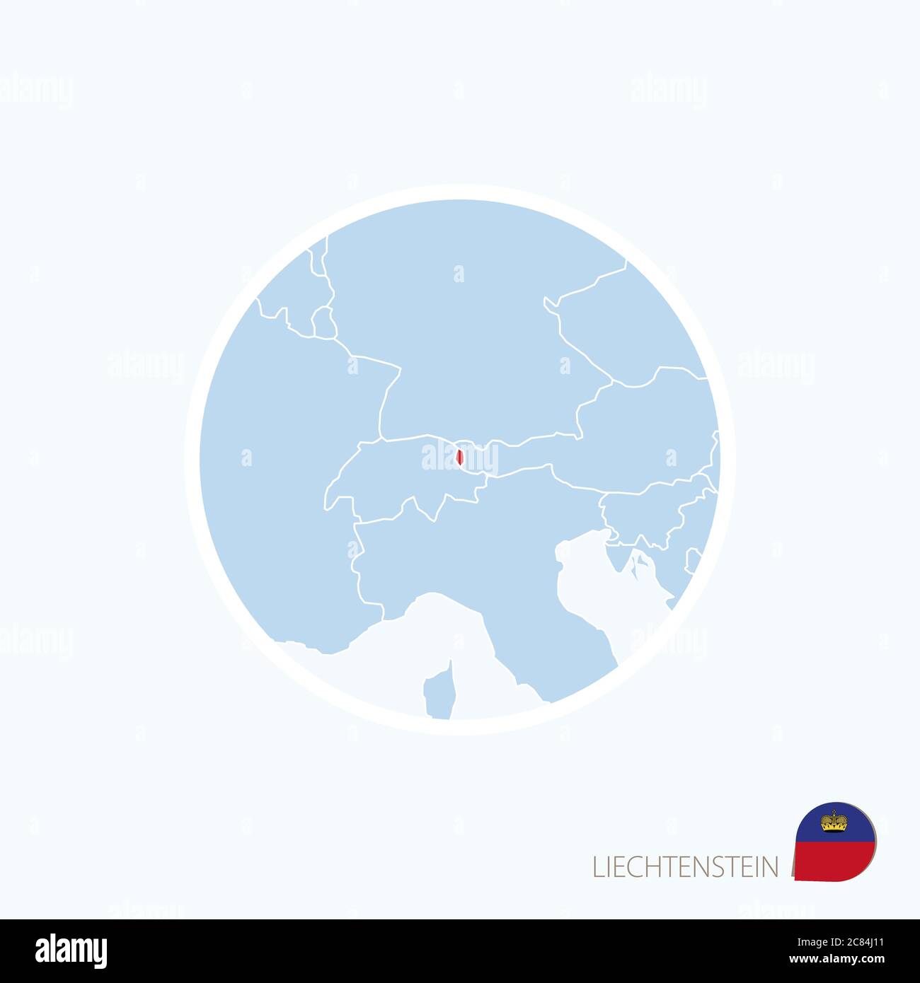 Map icon of Liechtenstein. Blue map of Europe with highlighted ...