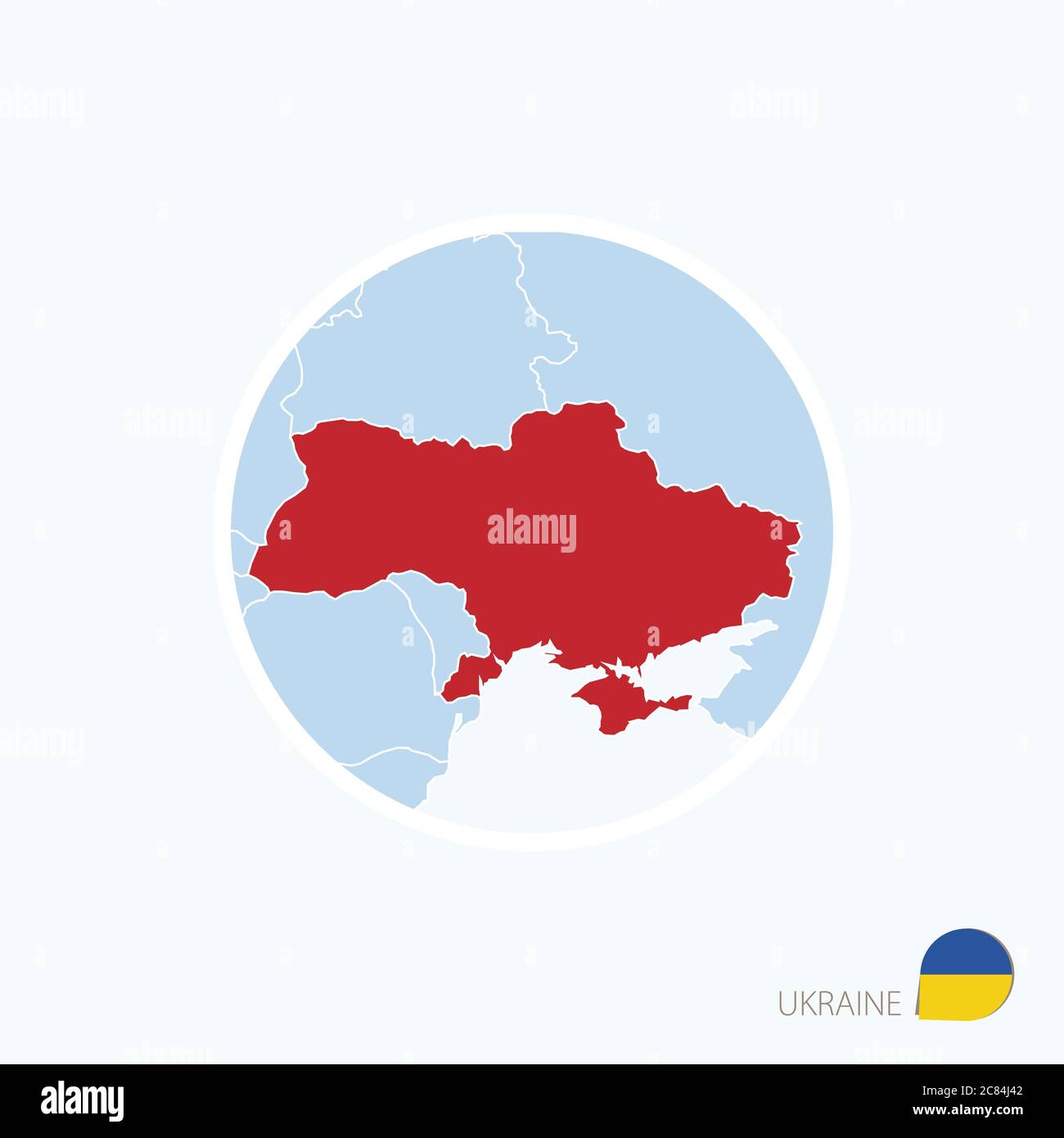 Map icon of Ukraine. Blue map of Europe with highlighted Ukraine in red ...