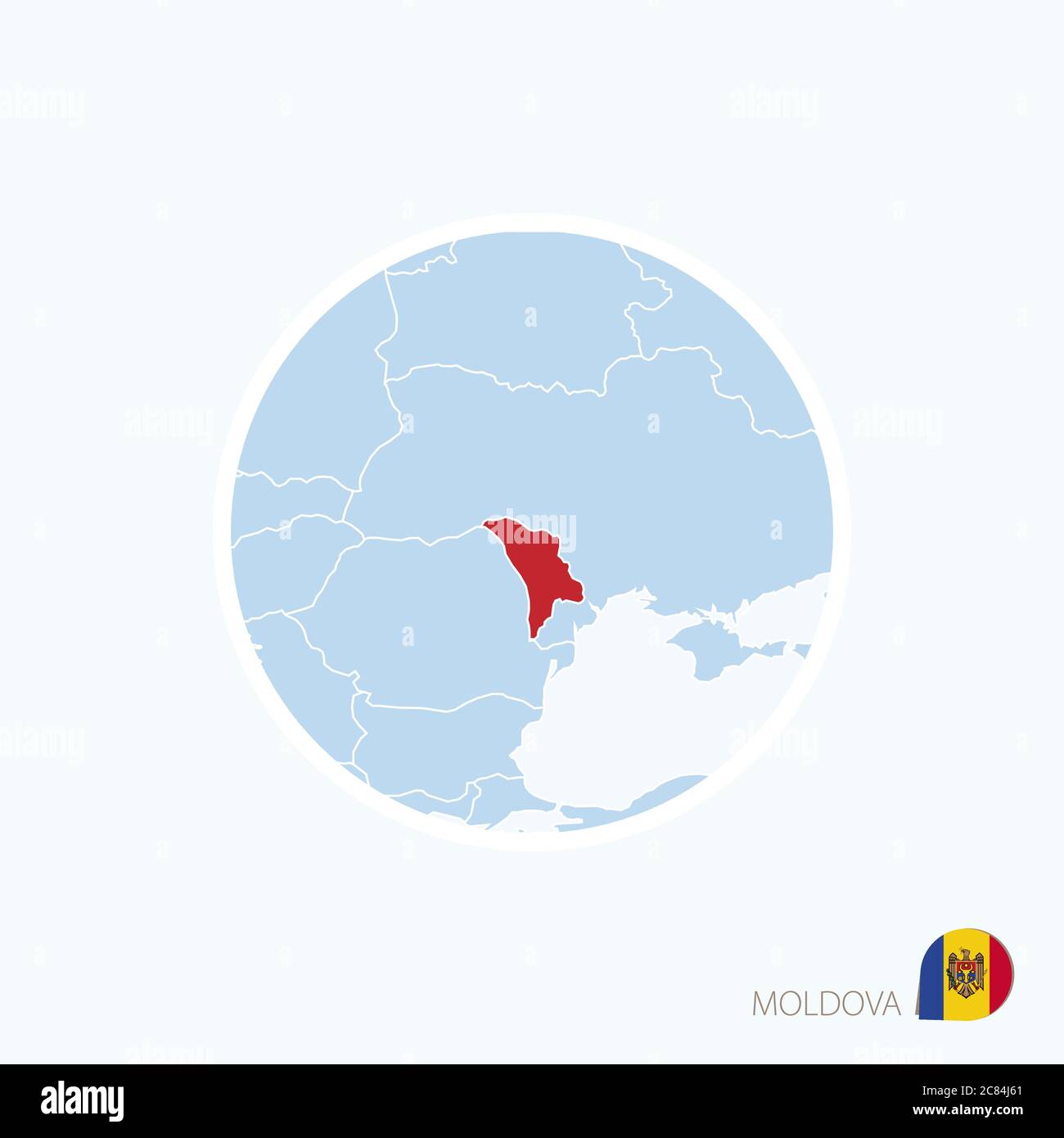 Map icon of Moldova. Blue map of Europe with highlighted Moldova in red ...