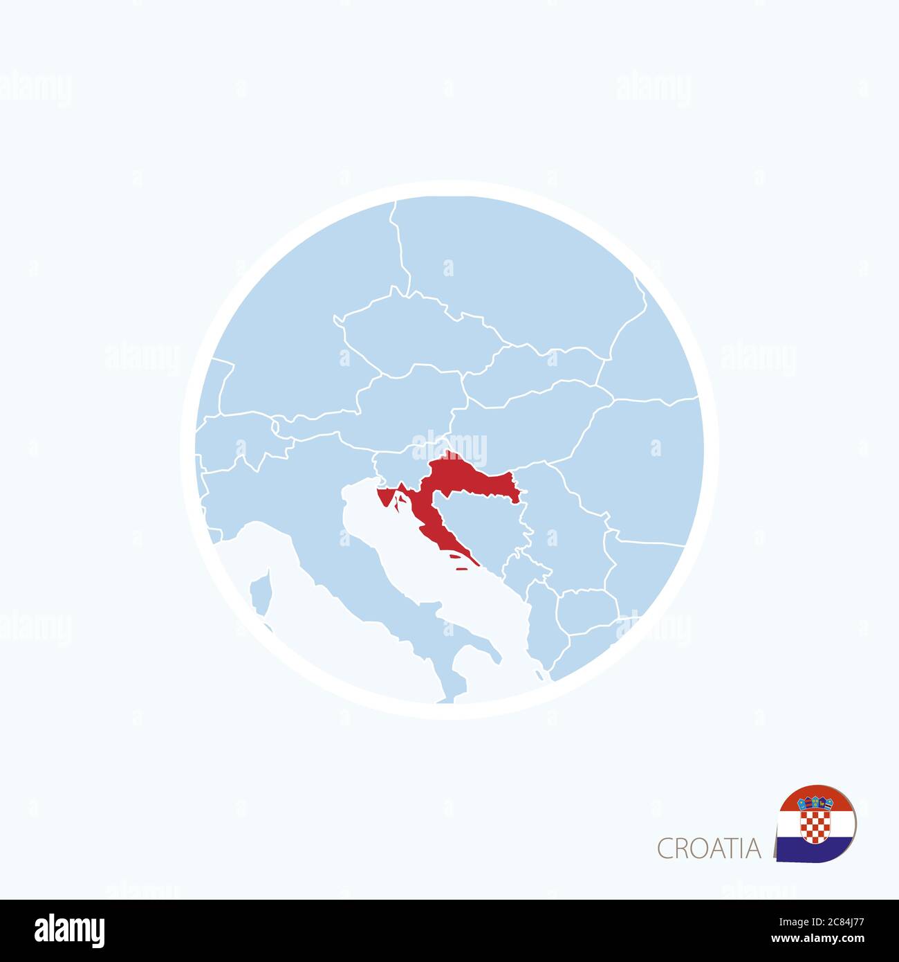 Map icon of Croatia. Blue map of Europe with highlighted Croatia in red ...