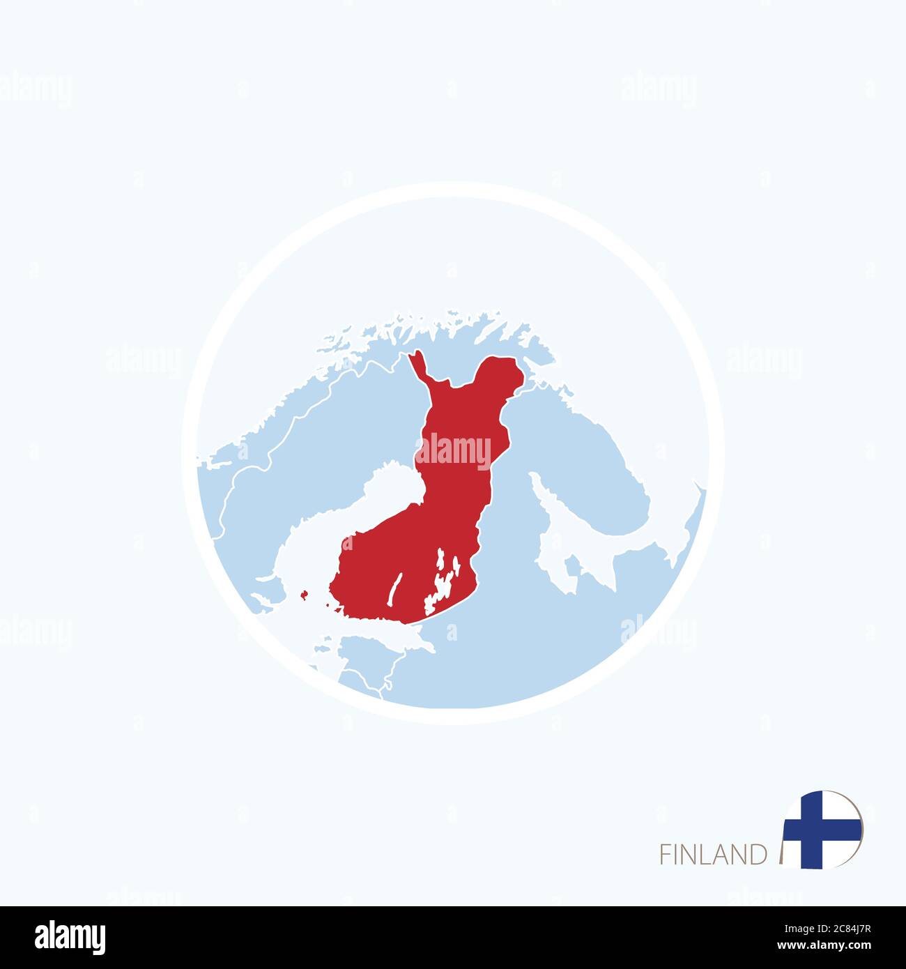 Map icon of Finland. Blue map of Europe with highlighted Finland in red ...