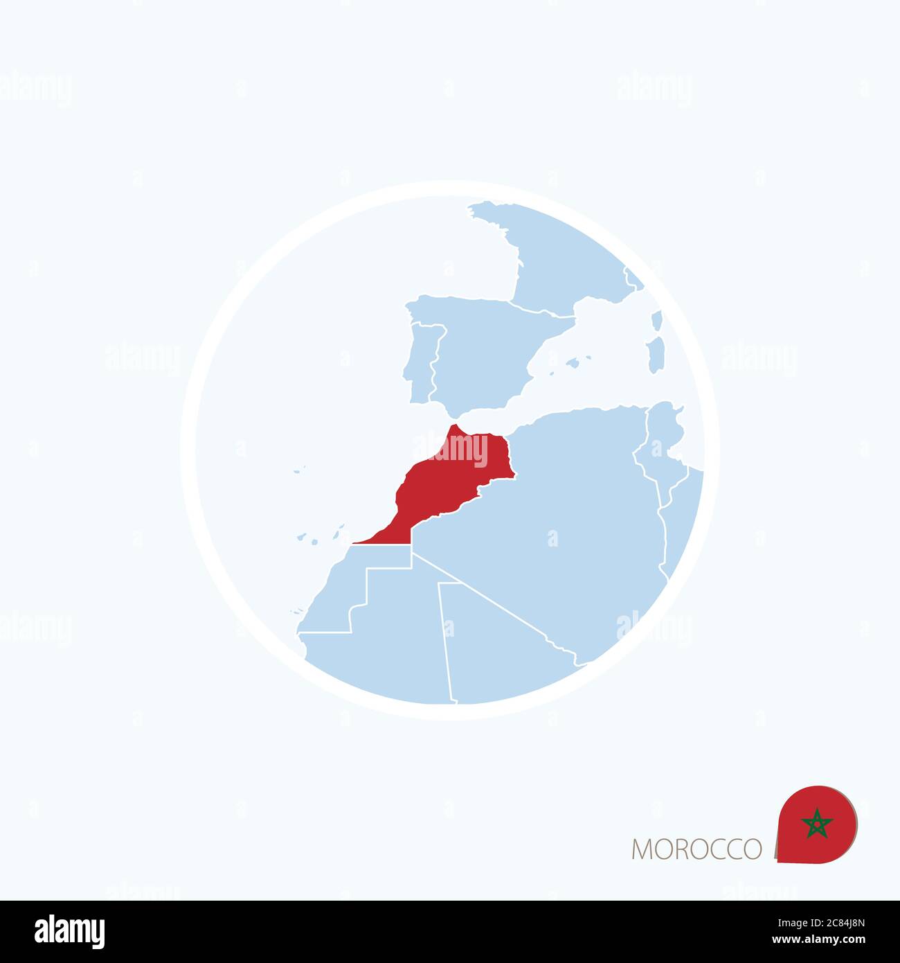 Map icon of Morocco. Blue map of Africa with highlighted Morocco in red ...