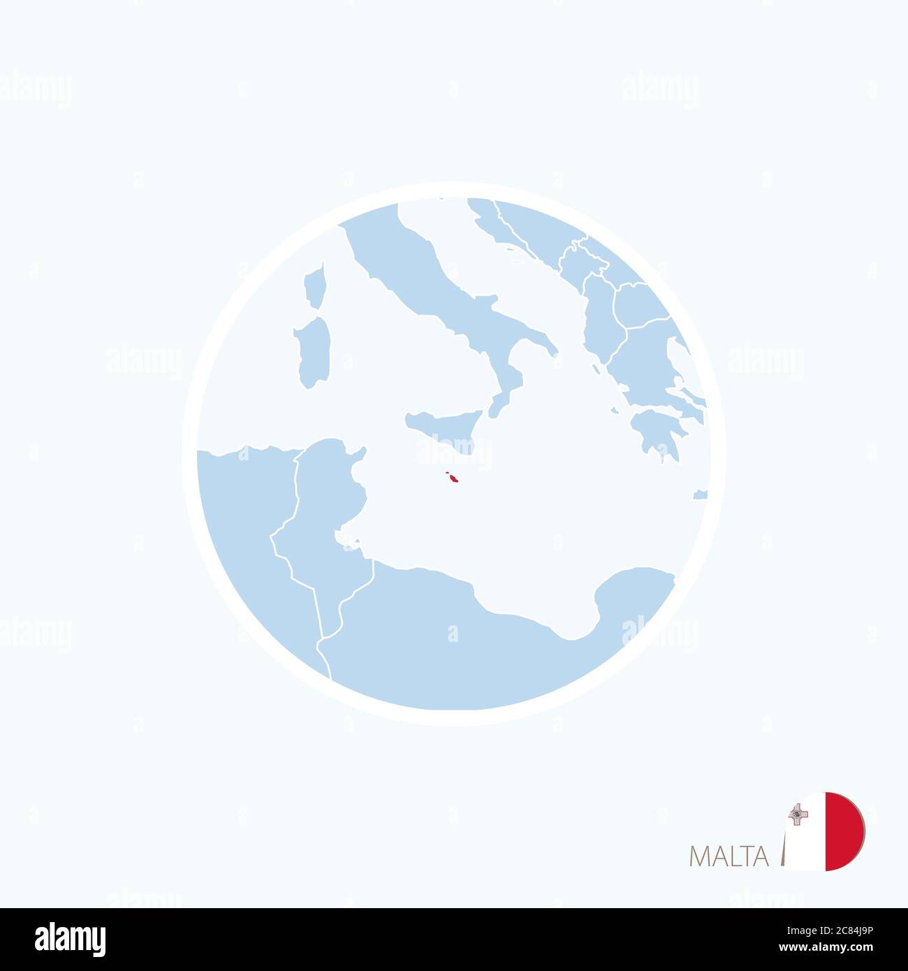 Map icon of Malta. Blue map of Europe with highlighted Malta in red ...
