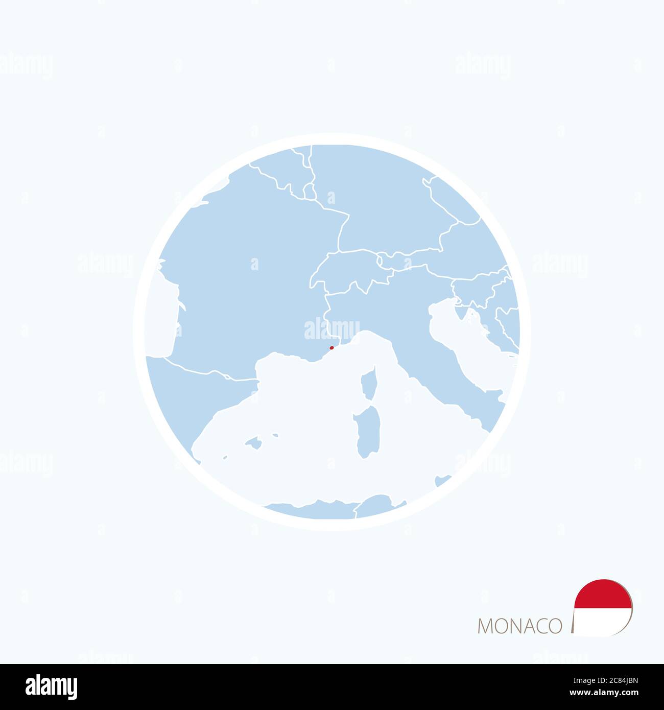 Map icon of Monaco. Blue map of Europe with highlighted Monaco in red ...