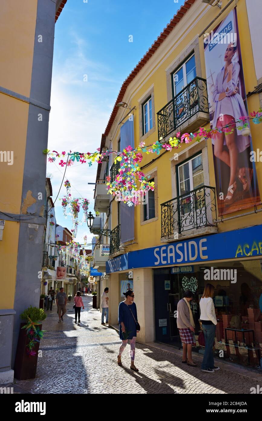 Setubal, Portugal - June 05, 2017: Decorated street in city of Setubal ...