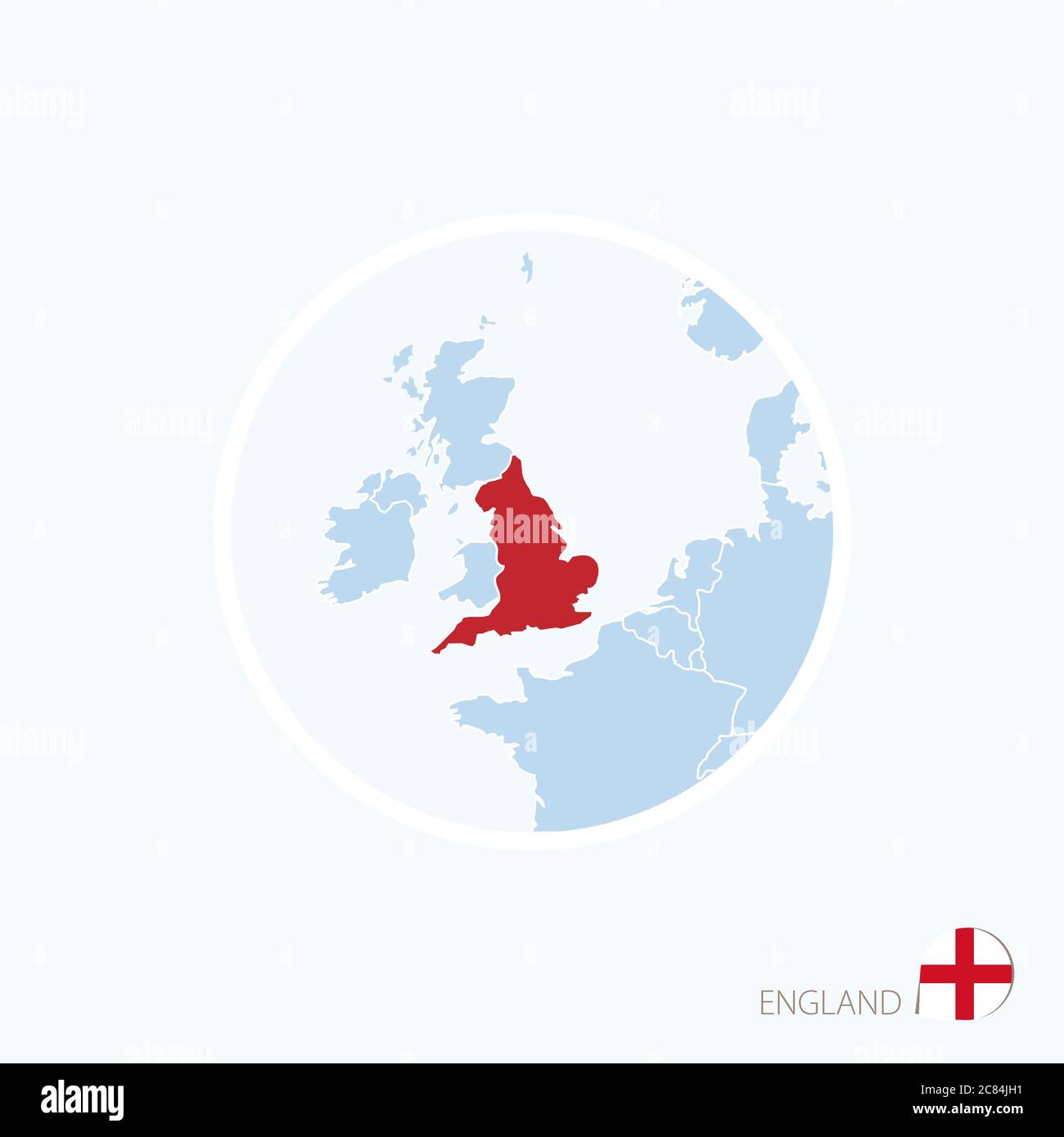 Map icon of England. Blue map of Europe with highlighted England in red ...