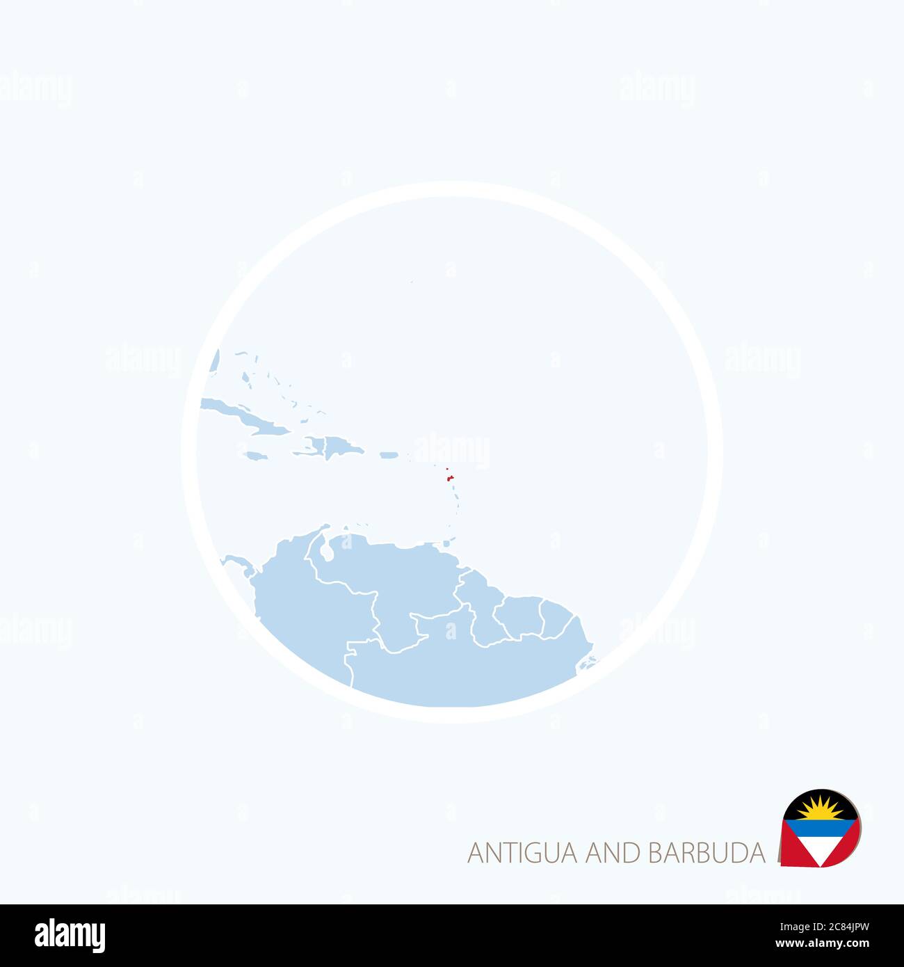 Map icon of Antigua and Barbuda. Blue map of Caribbean with highlighted ...