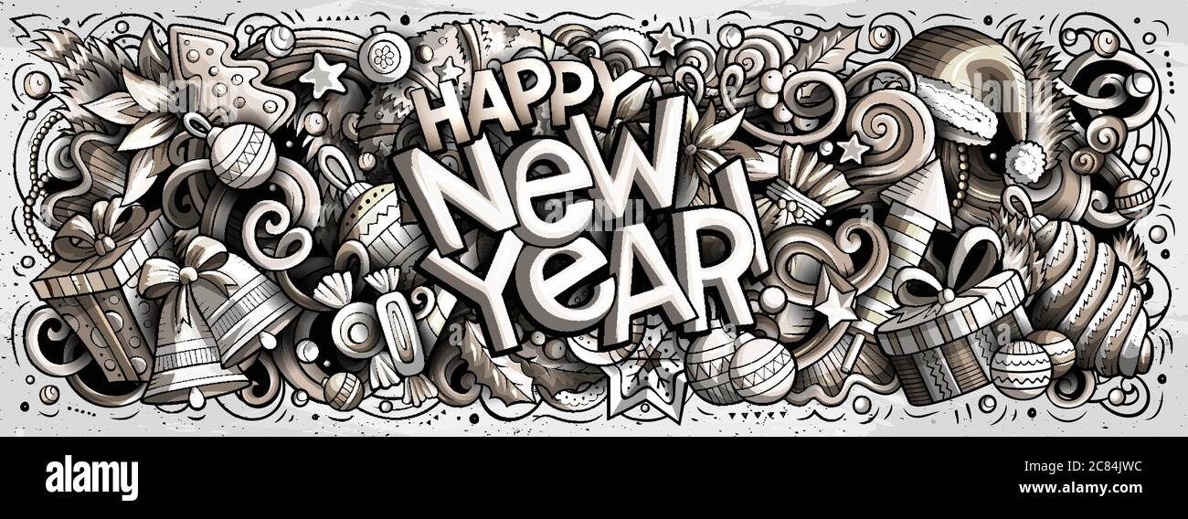 New Year doodles illustration. Xmas objects and elements design Stock ...