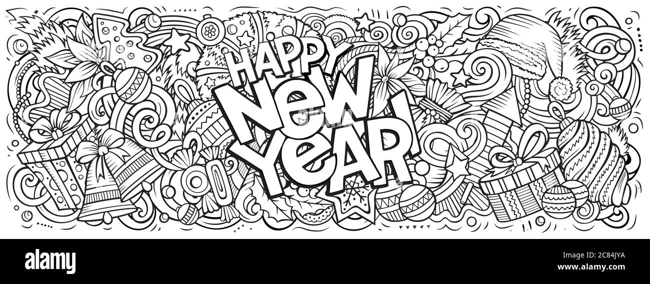2020 doodles illustration. New Year objects and elements design Stock ...