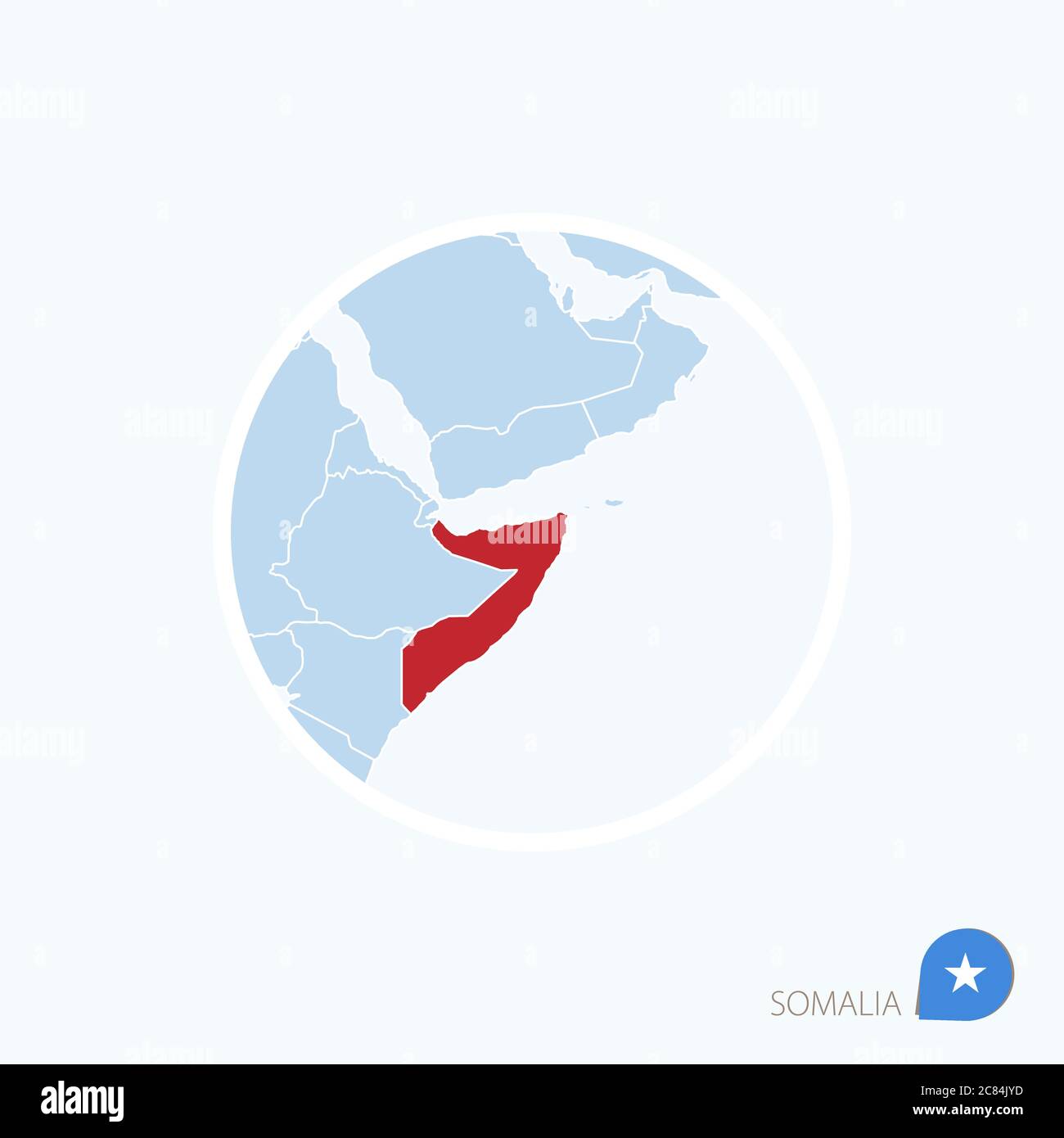 Map icon of Somalia. Blue map of Africa with highlighted Somalia in red ...
