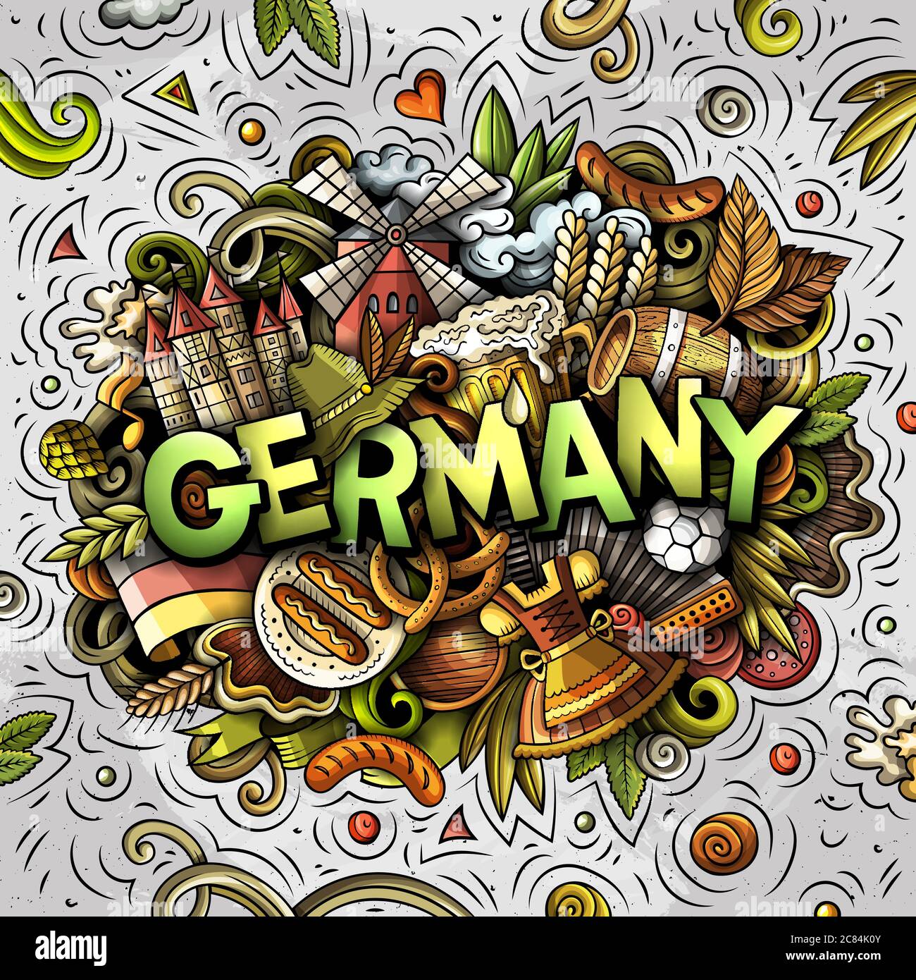 Germany hand drawn cartoon doodles illustration. Funny travel design ...