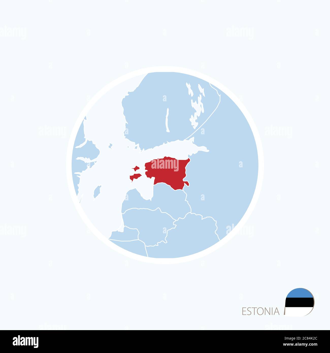 Map icon of Estonia. Blue map of Europe with highlighted Estonia in red ...
