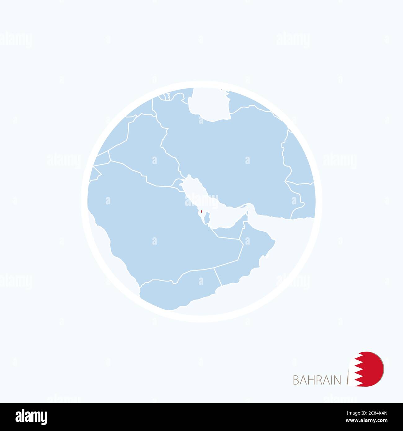 Map icon of Bahrain. Blue map of Middle East with highlighted Bahrain ...
