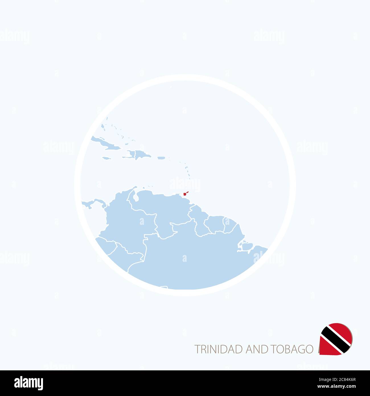 Map icon of Trinidad and Tobago. Blue map of Caribbean with highlighted ...
