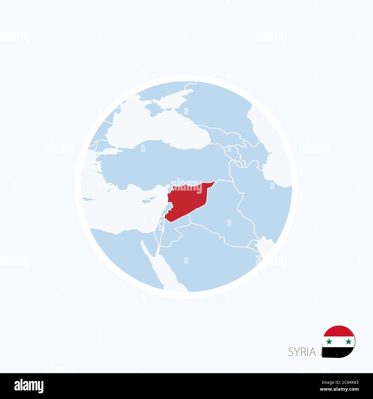 Map icon of Syria. Blue map of Middle East with highlighted Syria in ...