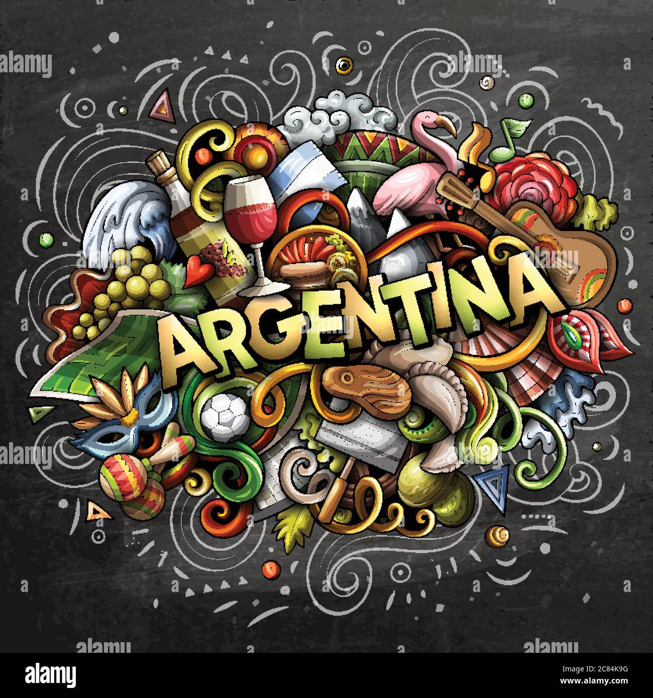 Argentina hand drawn cartoon doodles illustration. Funny design Stock ...