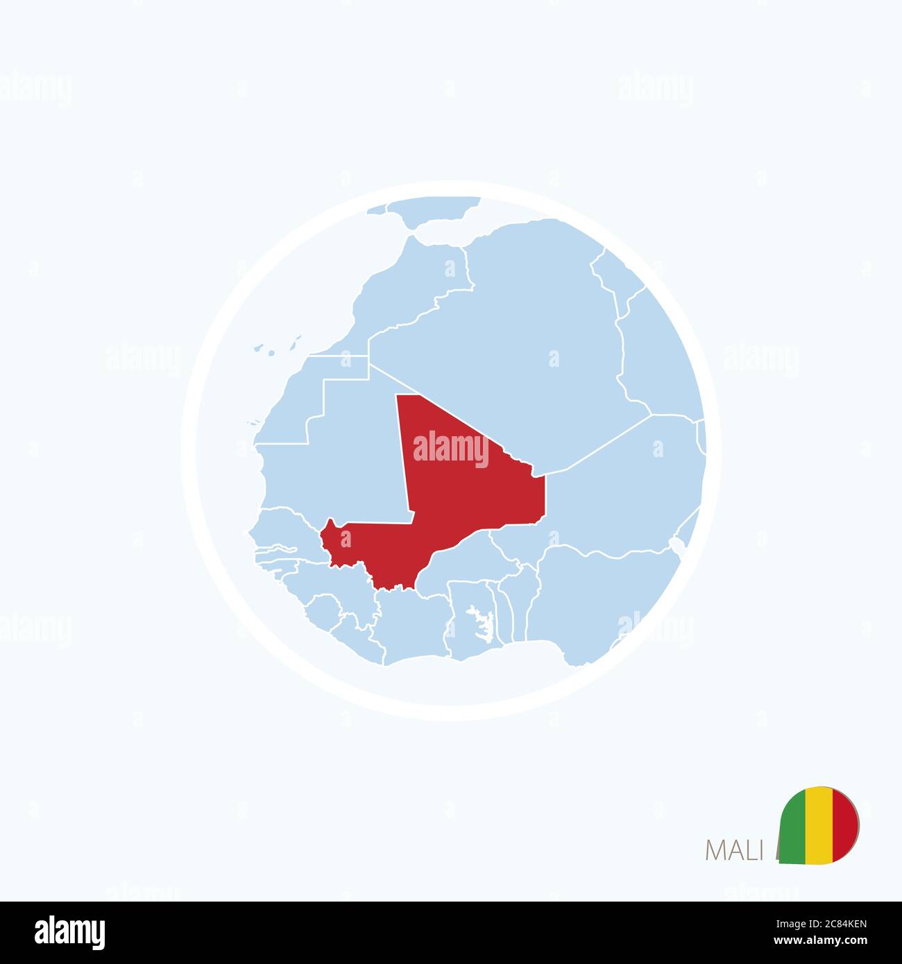 Map icon of Mali. Blue map of Europe with highlighted Mali in red color ...