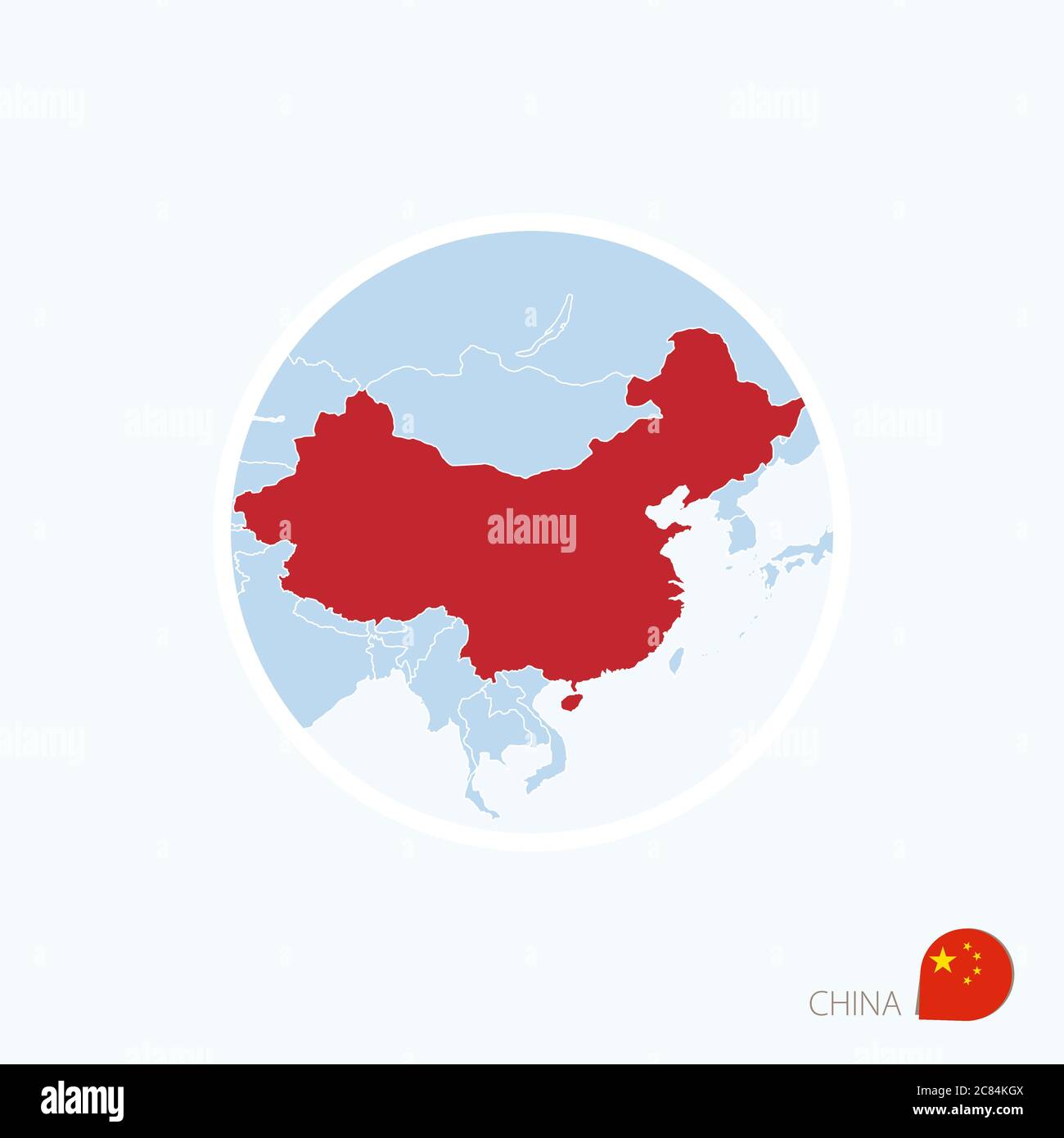 Map icon of China. Blue map of East Asia with highlighted China in red ...