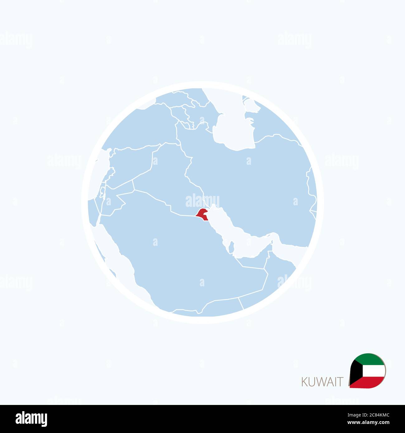 Map icon of Kuwait. Blue map of Middle East with highlighted Kuwait in ...
