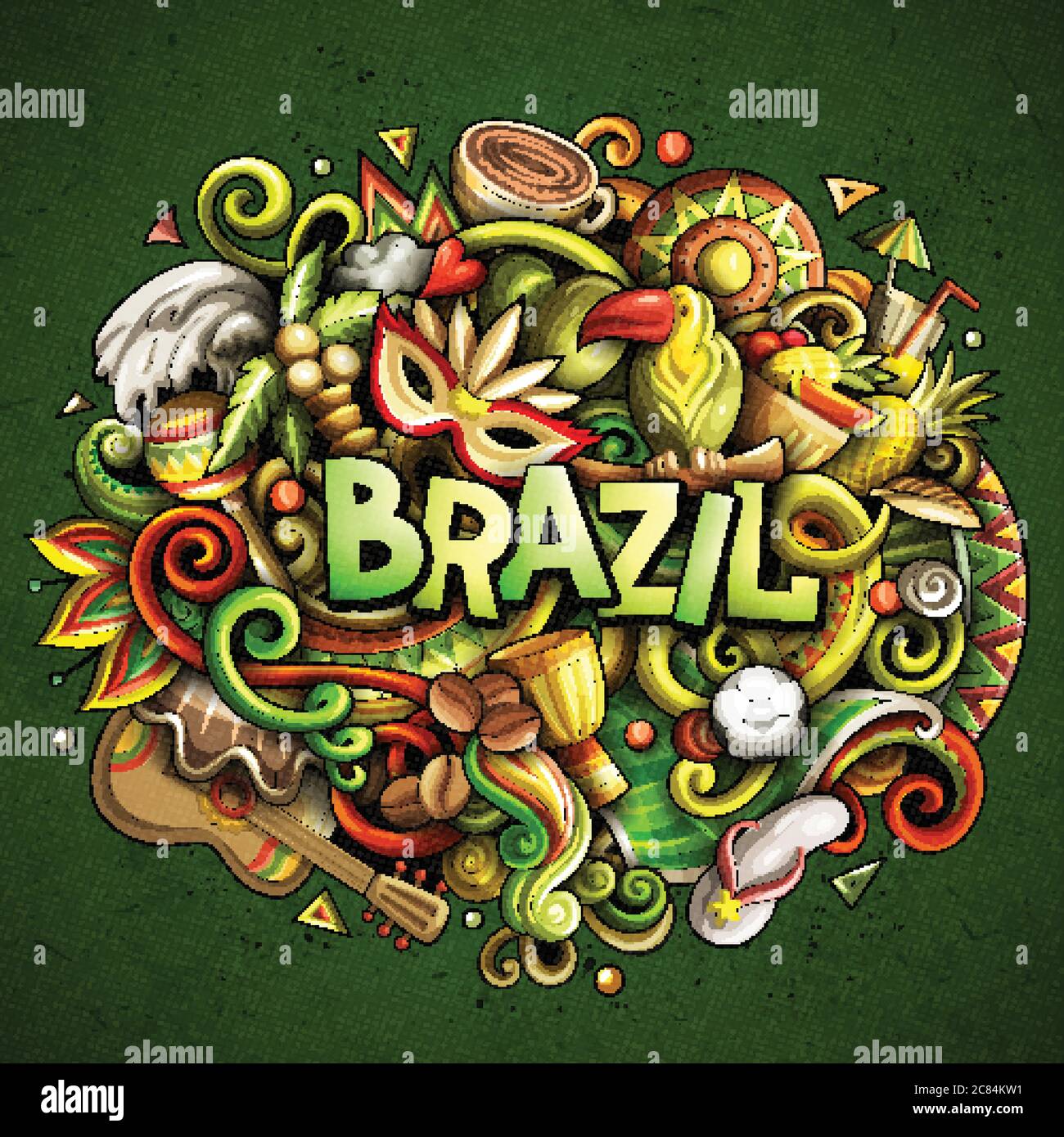 Brazil hand drawn cartoon doodles illustration. Funny design Stock ...
