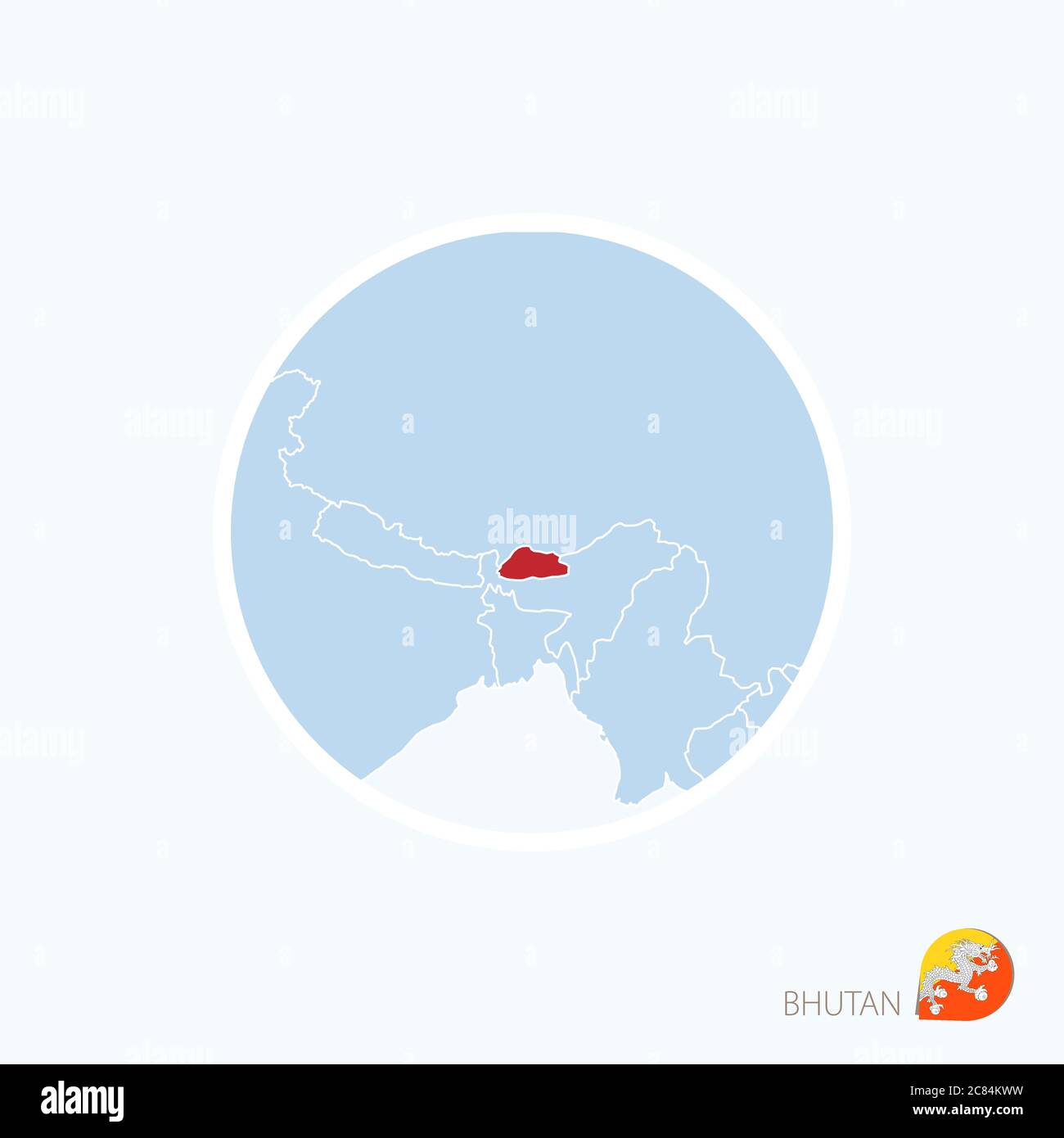 Map icon of Bhutan. Blue map of South Asia with highlighted Bhutan in ...