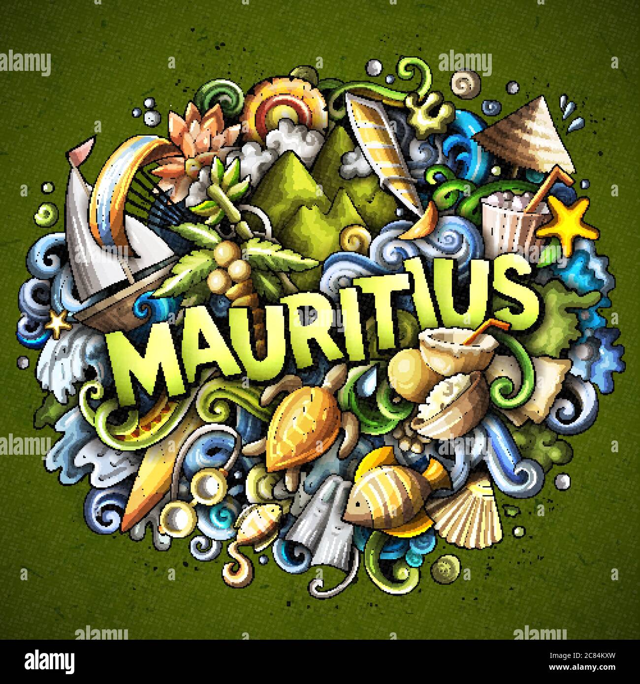 Mauritus hand drawn cartoon doodles illustration. Funny travel design ...