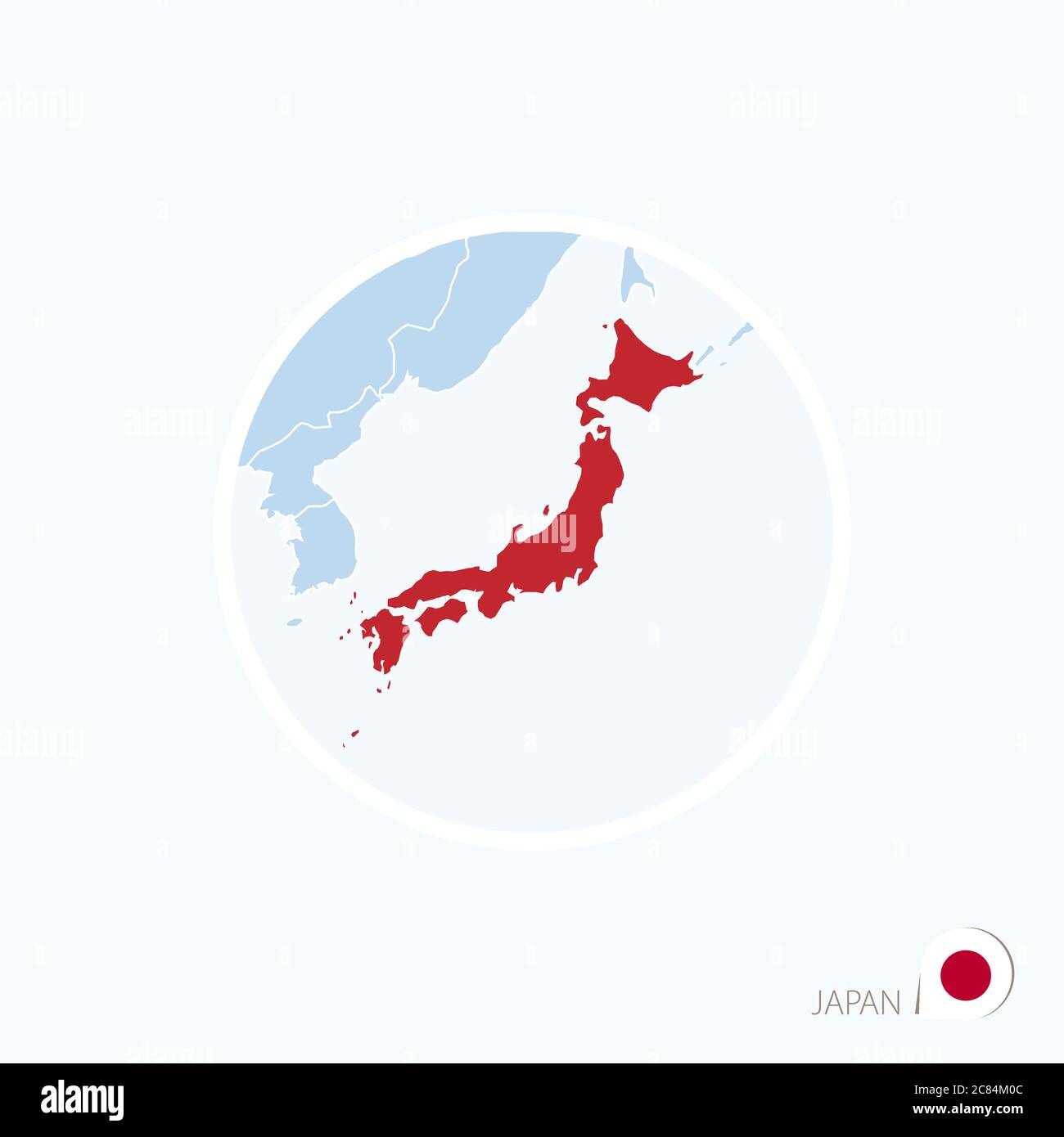 Map icon of Japan. Blue map of East Asia with highlighted Japan in red ...