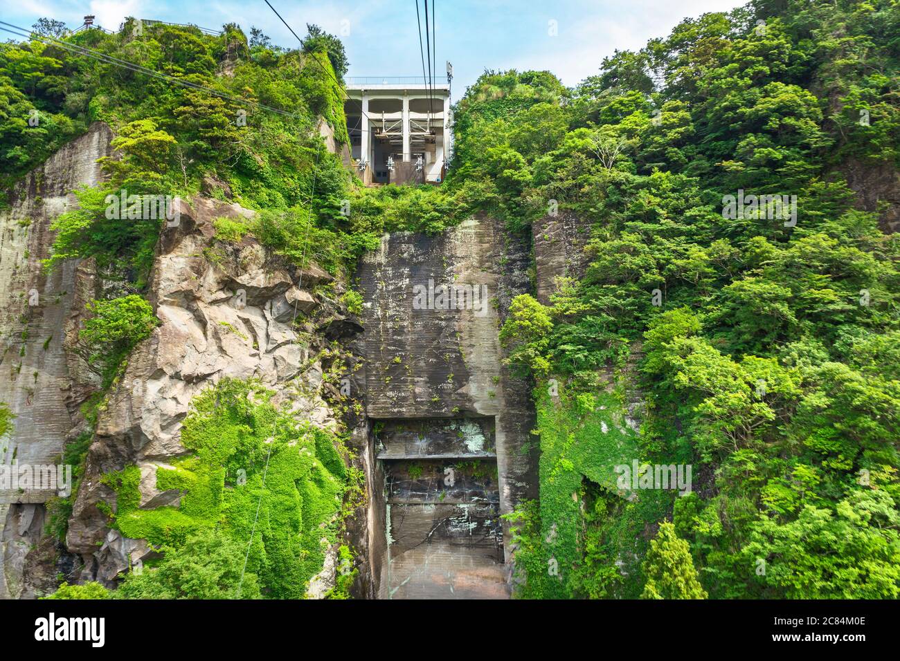 chiba, japan - july 18 2020: Pillar and wire cacles of the ropeway of ...