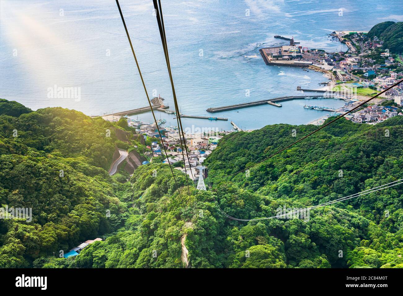 chiba, japan - july 18 2020: High angle view of pillars and wire cacles ...
