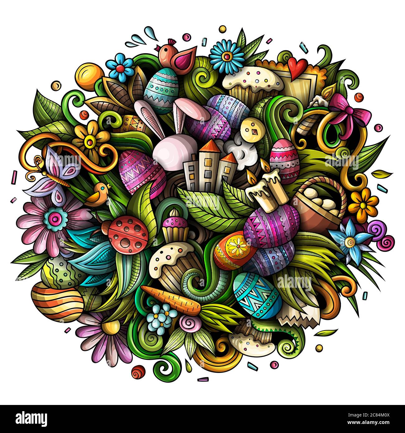 Happy Easter hand drawn vector doodles illustration. Color funny ...