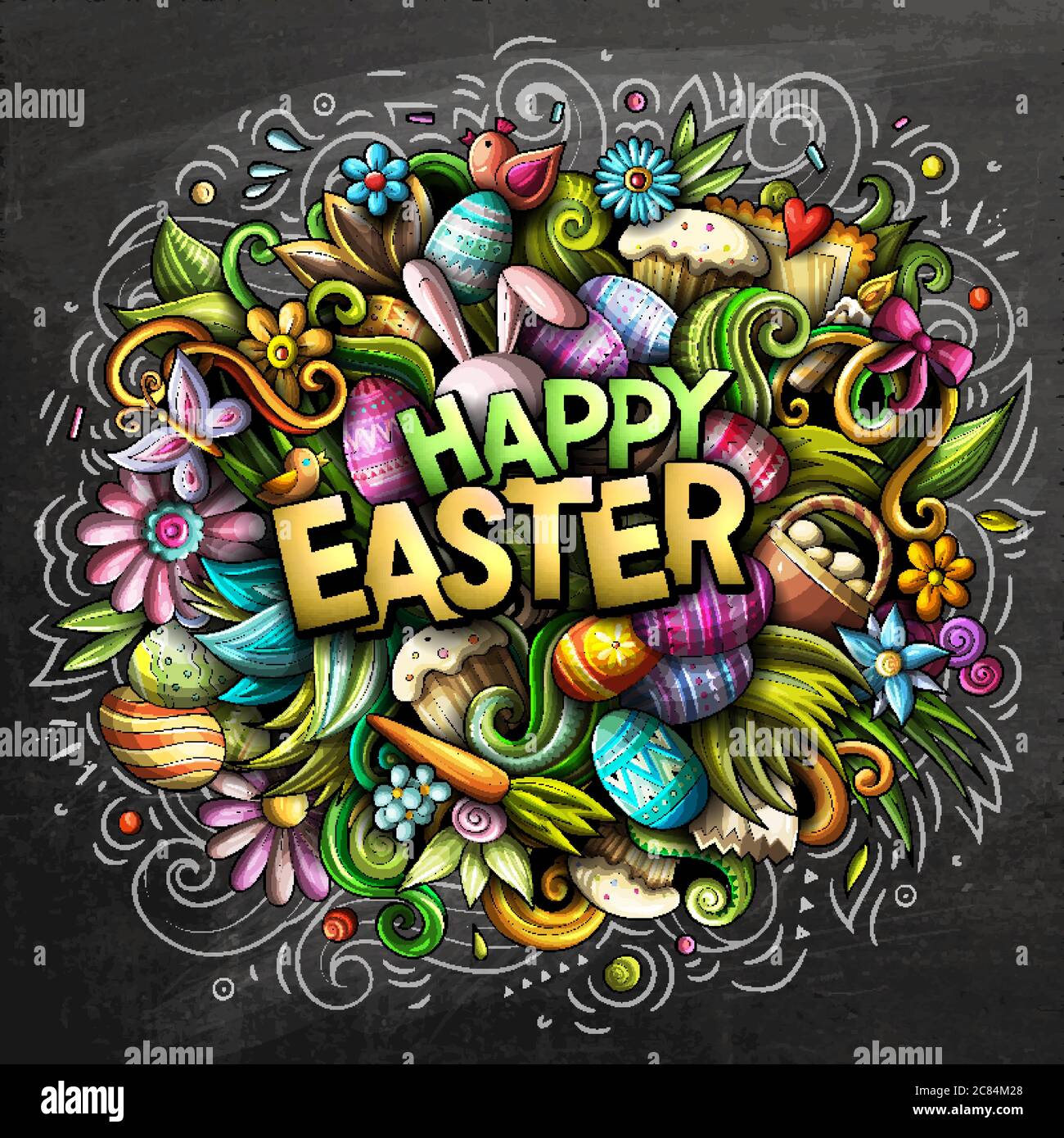 Happy Easter hand drawn cartoon doodles illustration Stock Vector Image ...