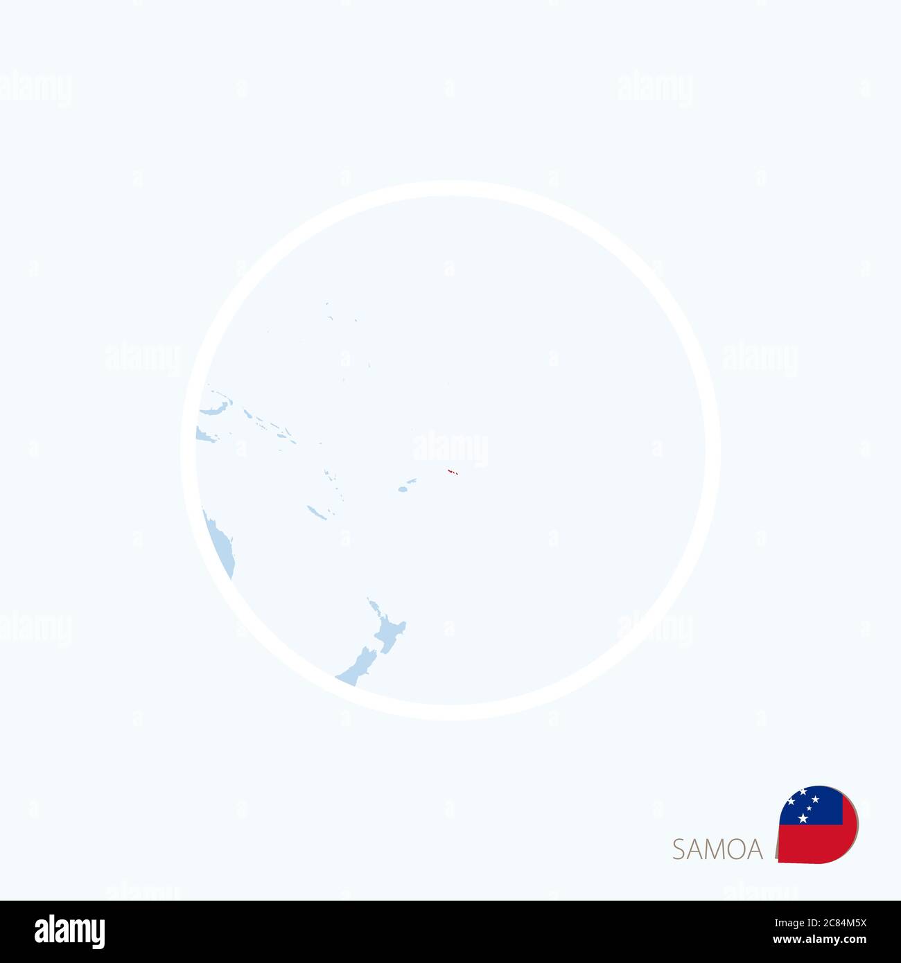Map icon of Samoa. Blue map of Oceania with highlighted Samoa in red ...