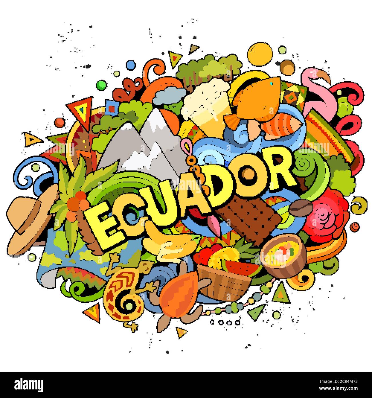 Ecuador hand drawn cartoon doodles illustration. Funny design Stock ...