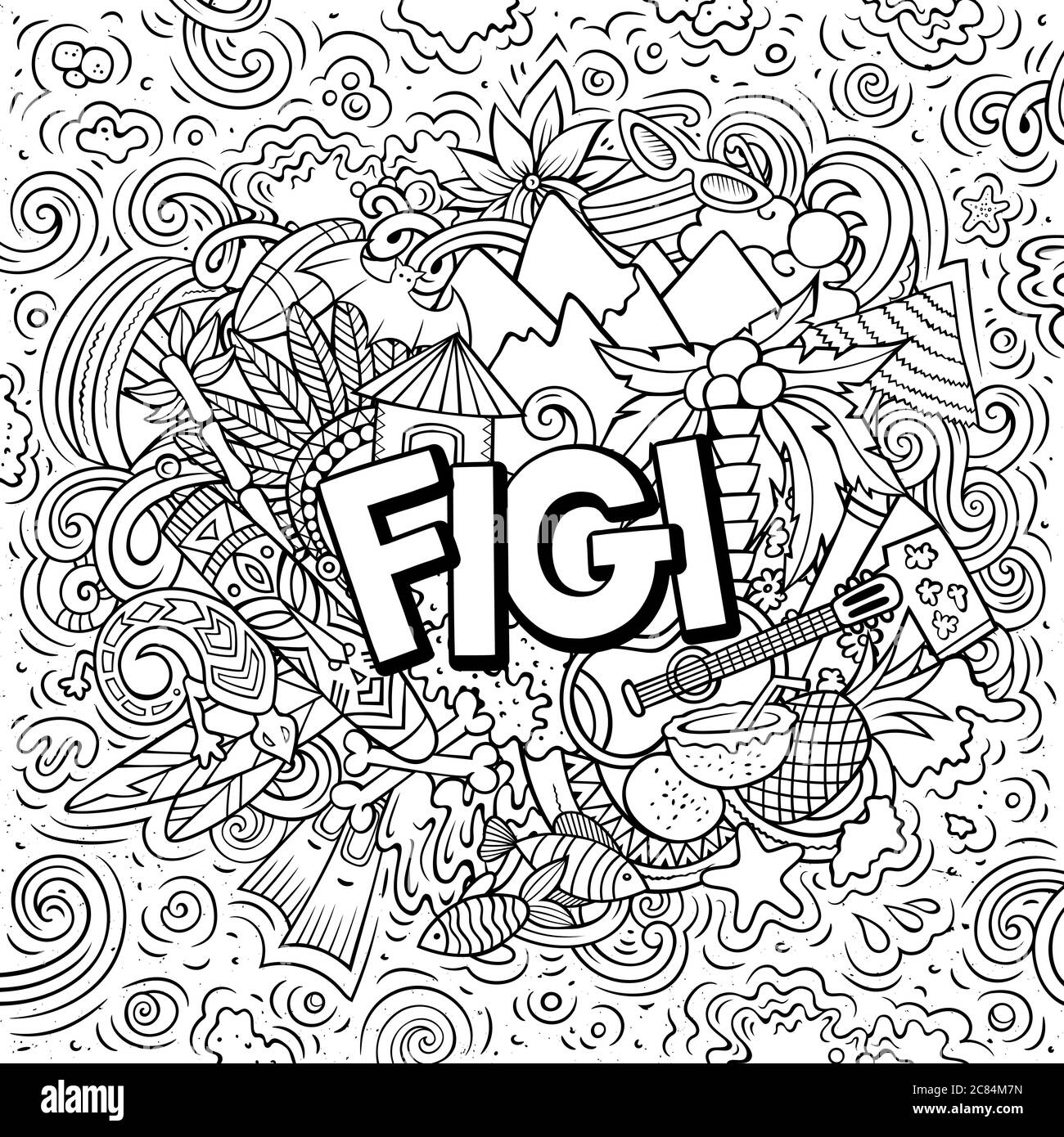 Figi hand drawn cartoon doodles illustration. Funny travel design Stock ...