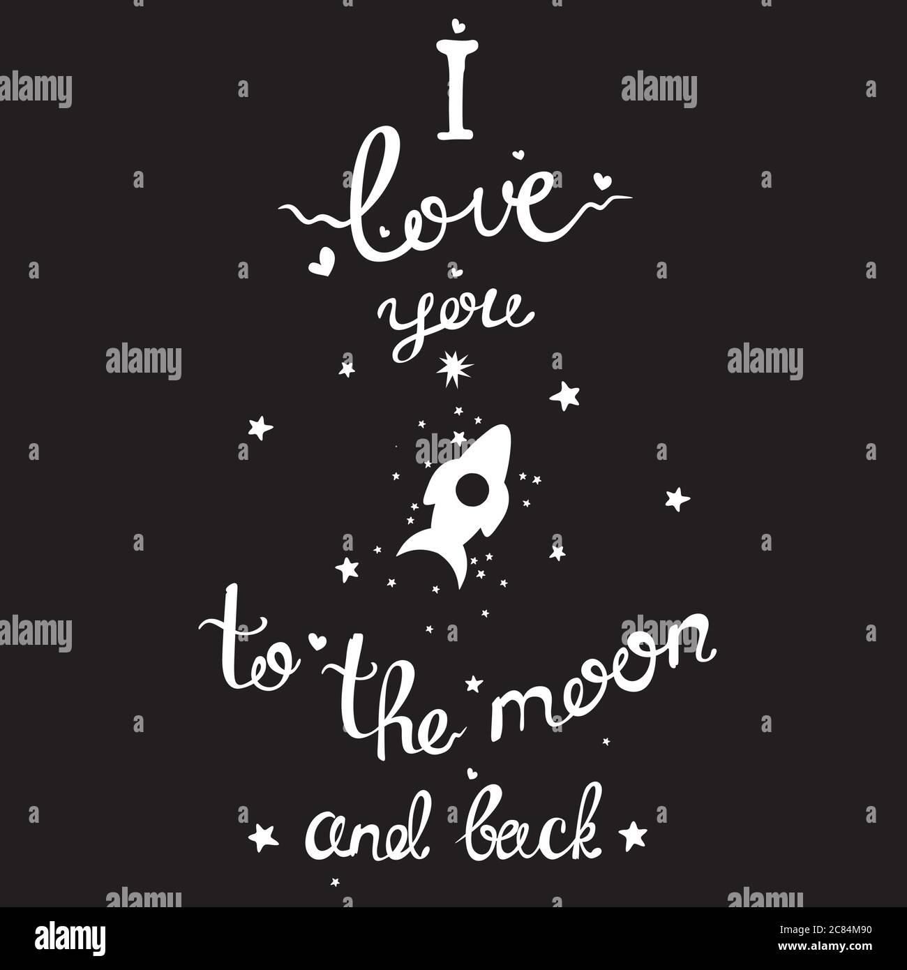 Vector space card I Love you to the moon and back. Romantic Poster with ...
