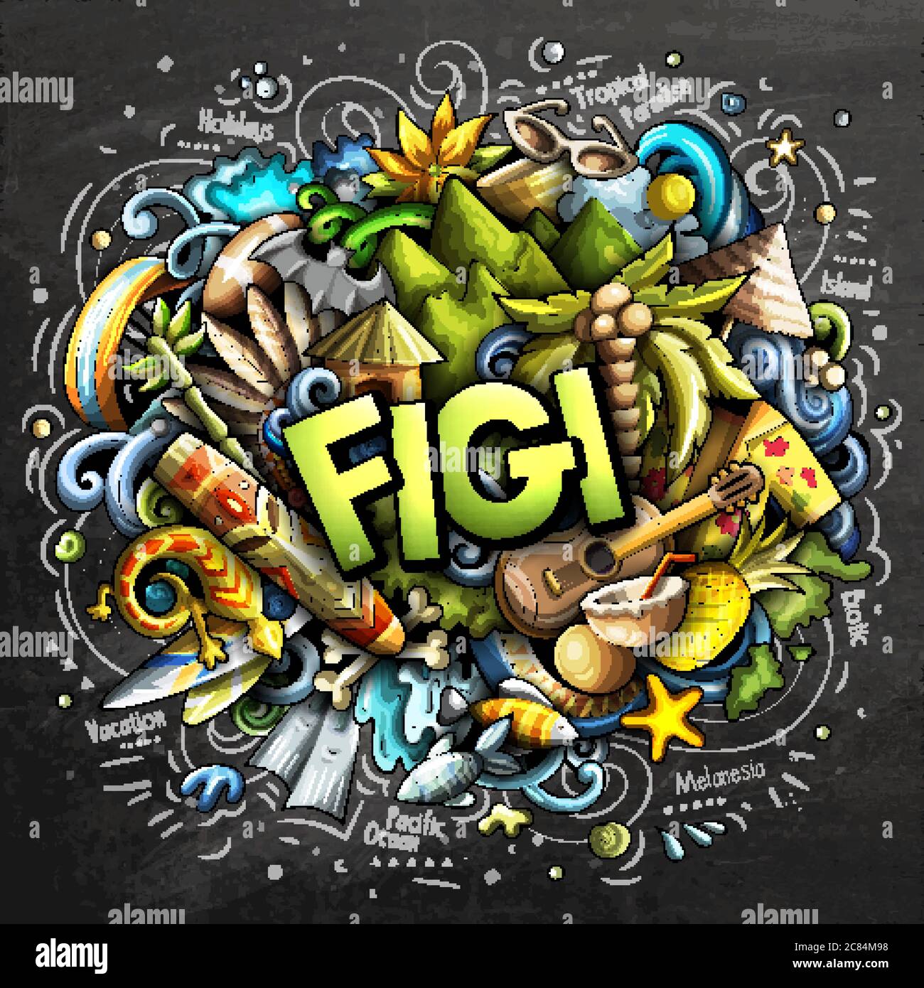 Figi hand drawn cartoon doodles illustration. Funny travel design Stock ...