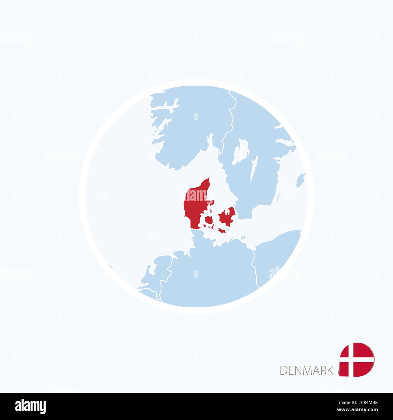 Map icon of Denmark. Blue map of Europe with highlighted Denmark in red ...