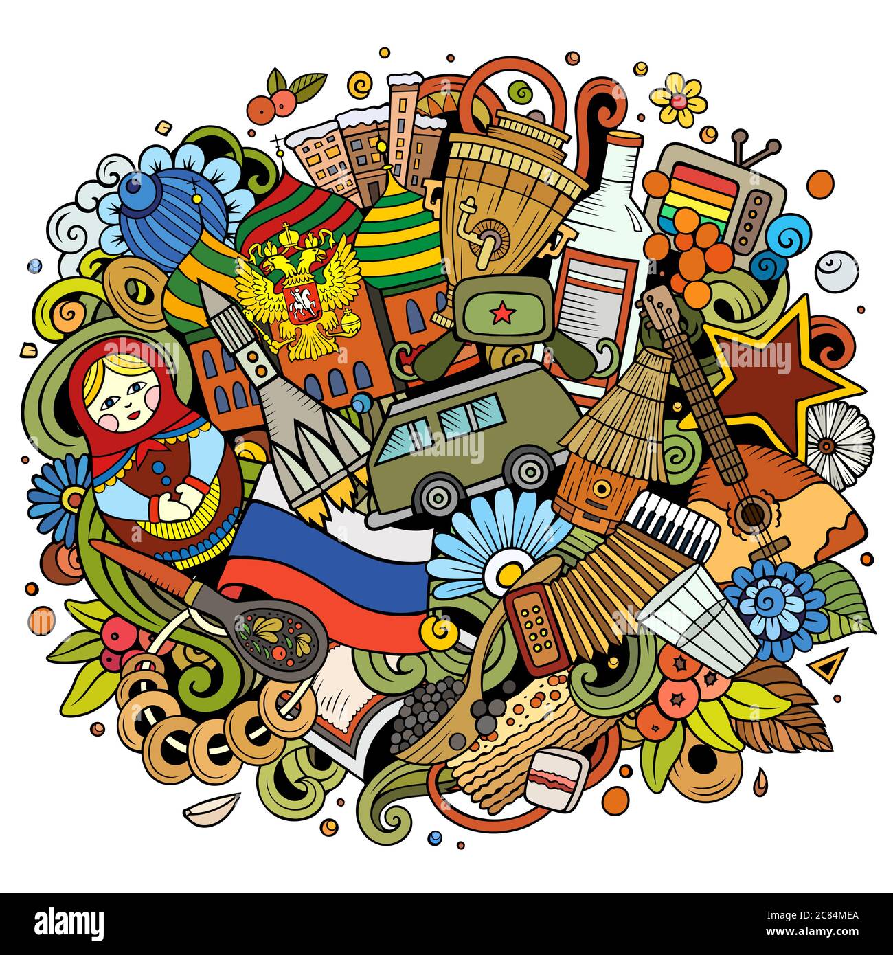 Russia hand drawn cartoon doodles illustration. Funny travel design ...