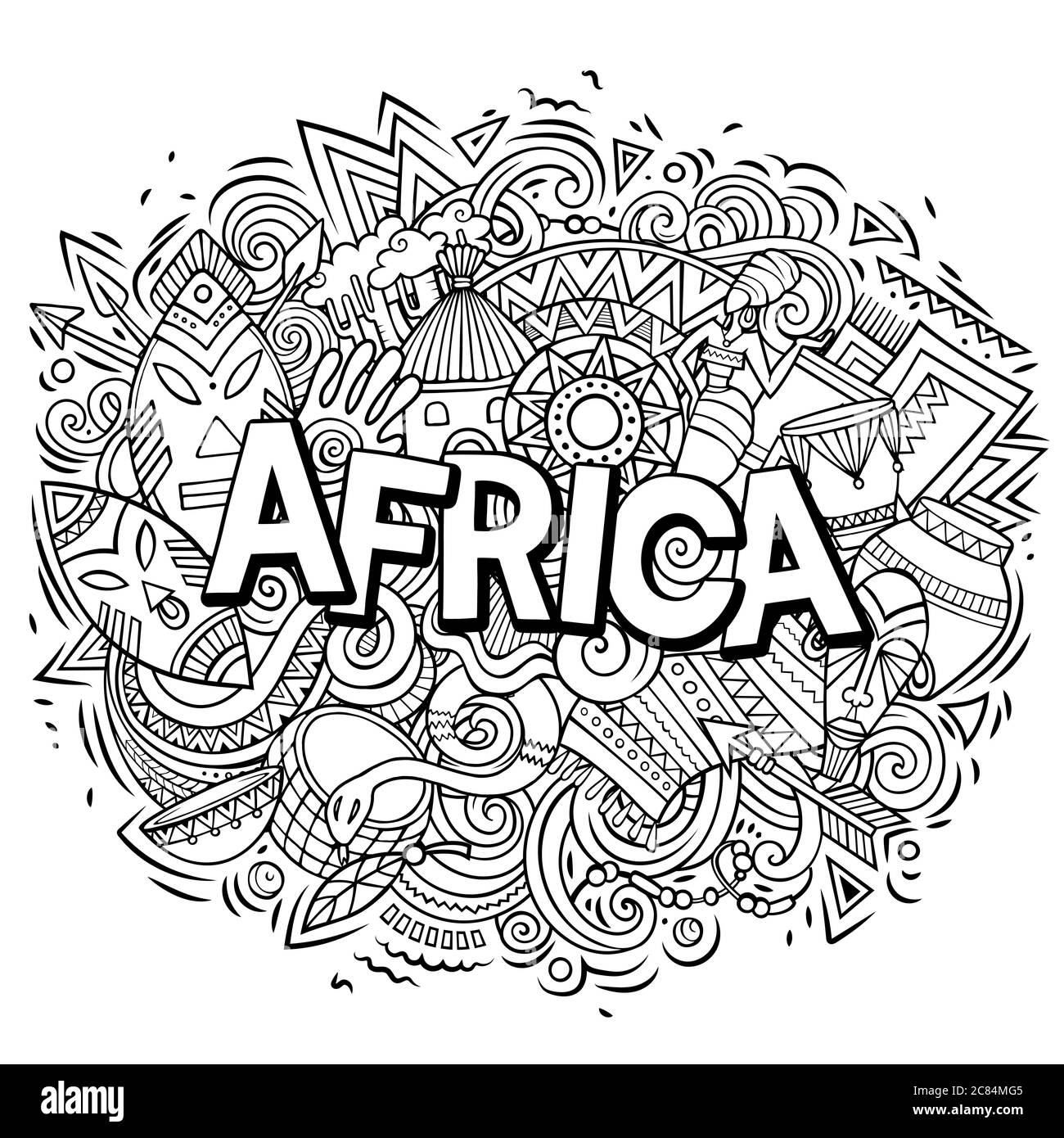 Cartoon cute doodles Africa word. Funny vector artwork Stock Vector ...