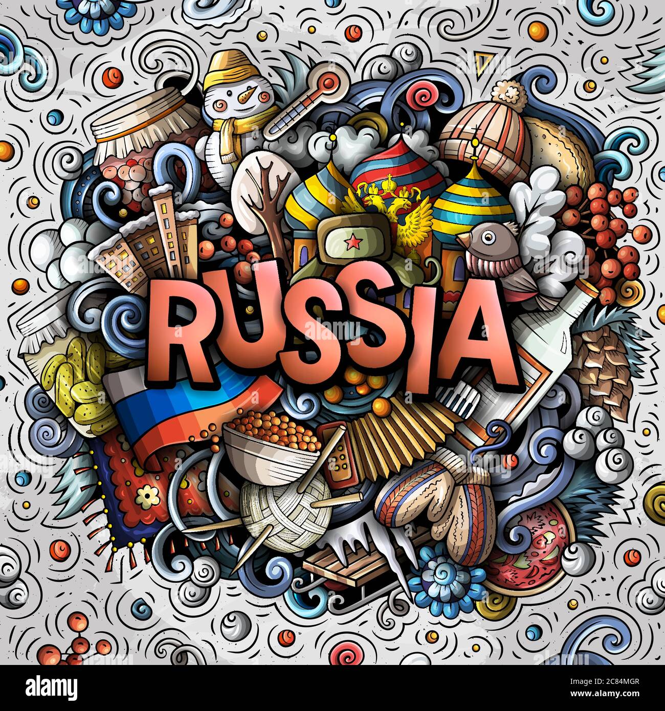 Russia hand drawn cartoon doodles illustration. Funny travel design ...
