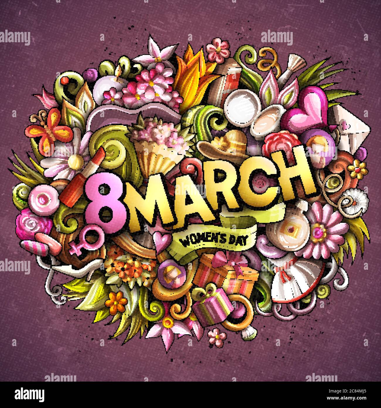 8 March hand drawn cartoon doodles illustration. Funny holiday design ...