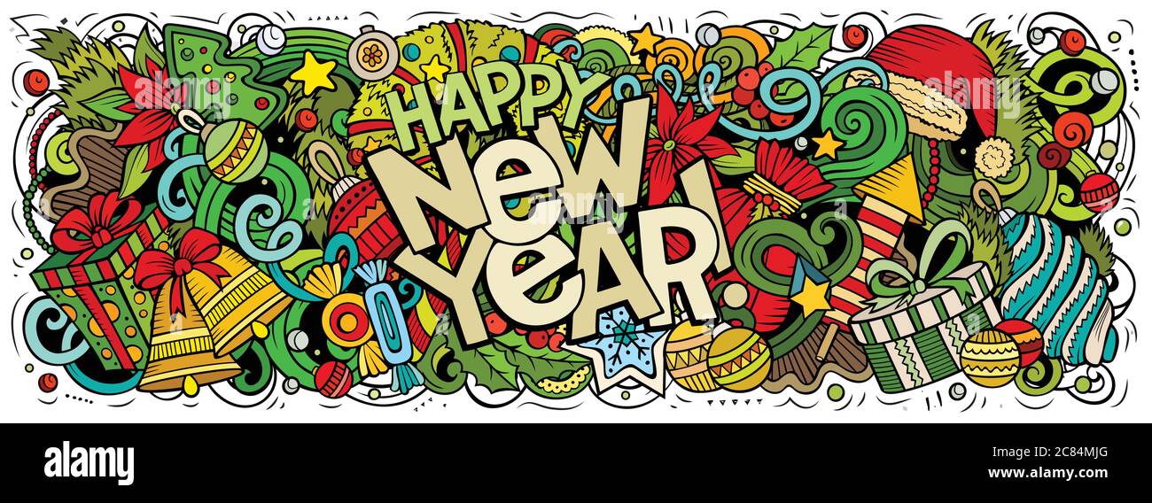 2020 doodles illustration. New Year objects and elements design Stock ...