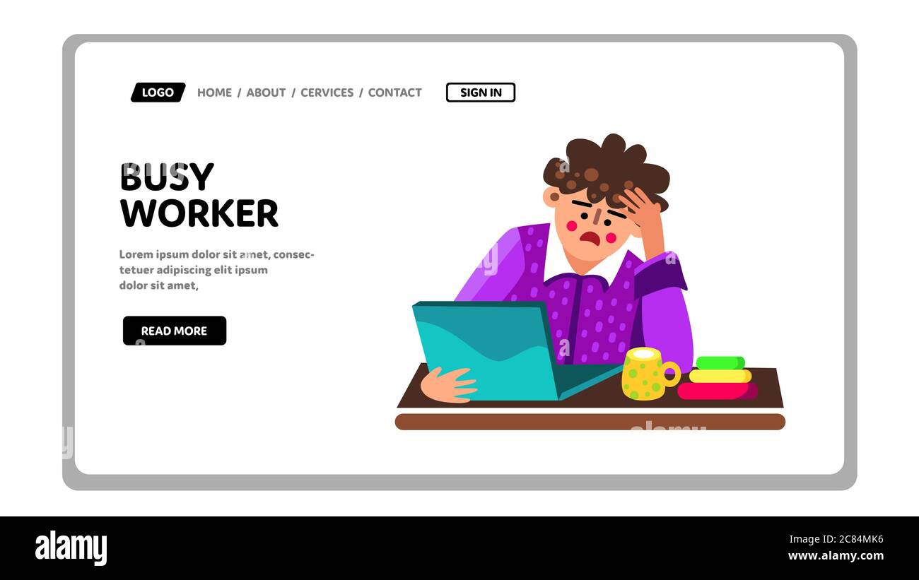 Busy Worker Heavy Working With Computer Vector Stock Vector Image & Art ...