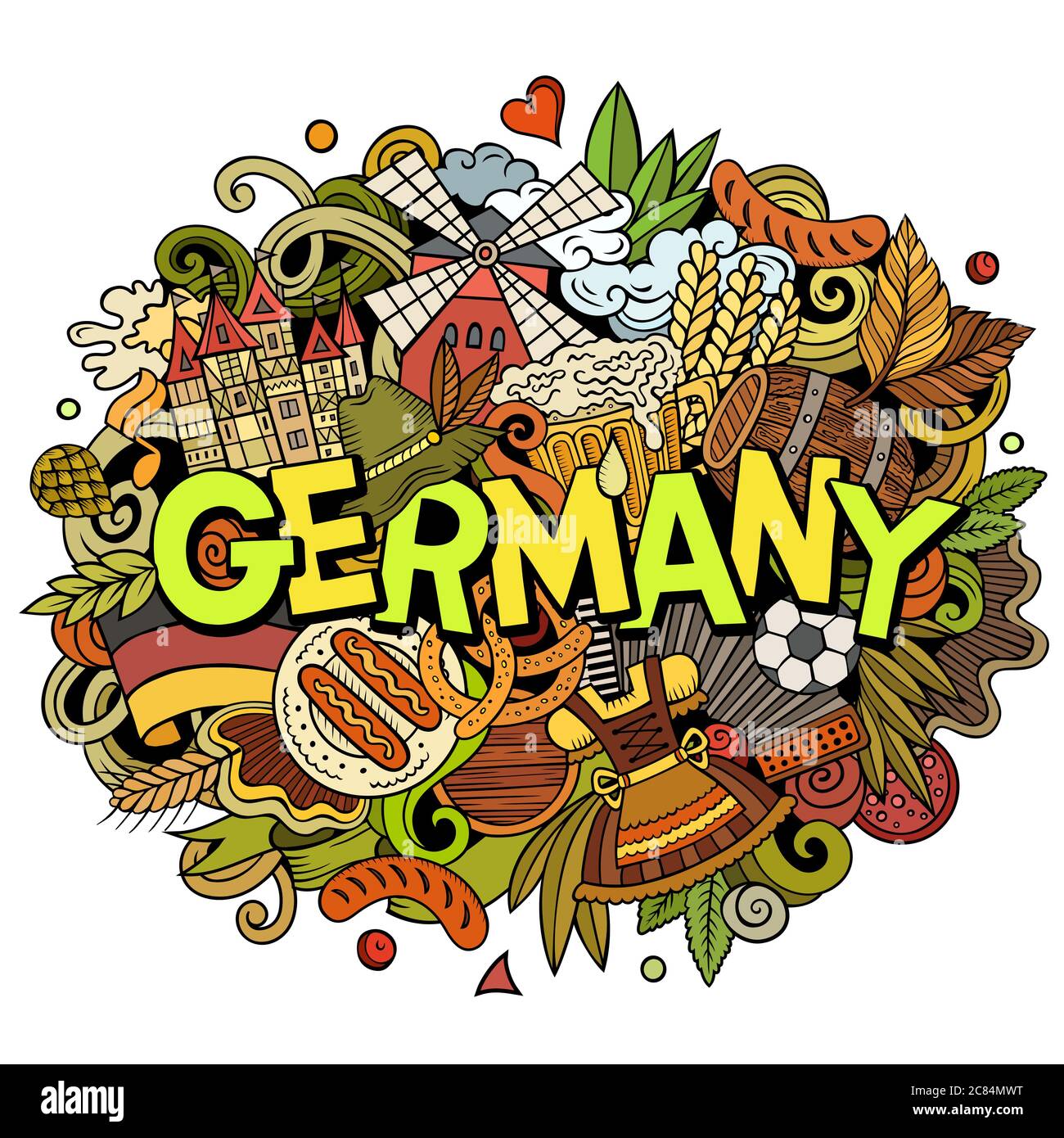 Germany hand drawn cartoon doodles illustration. Funny travel design ...