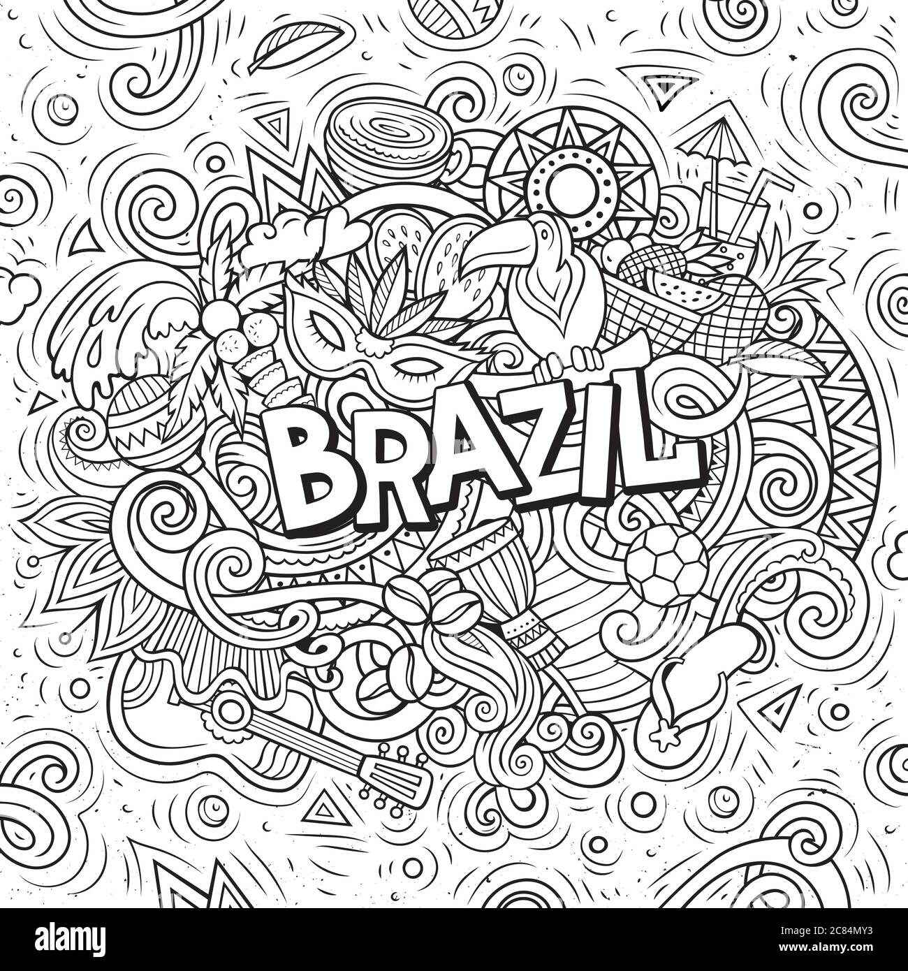 Brazil hand drawn cartoon doodles illustration. Funny design Stock ...