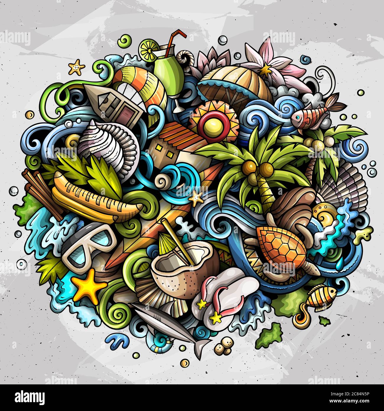 Seychelles hand drawn cartoon doodles illustration. Funny travel design ...