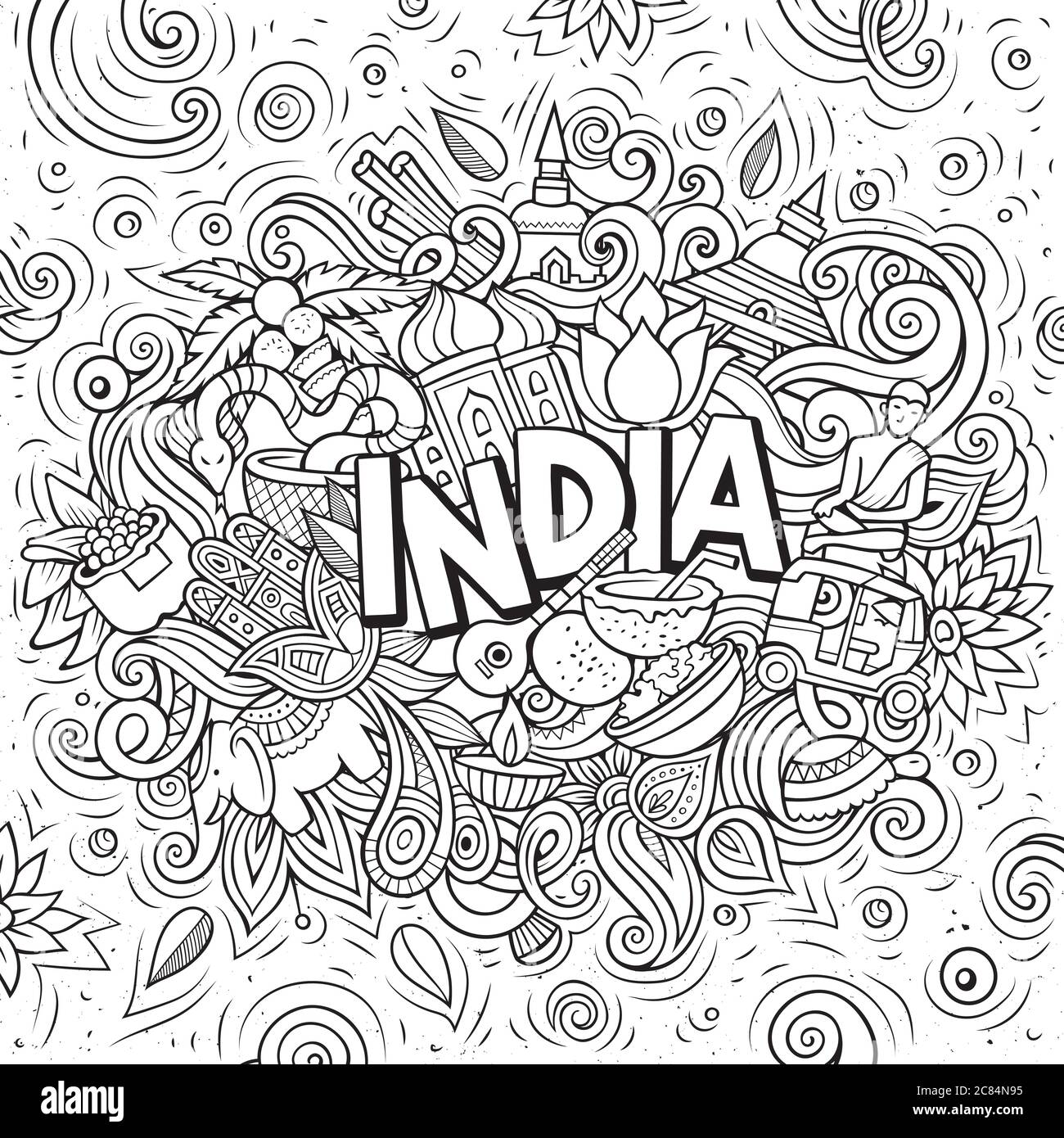 India hand drawn cartoon doodles illustration. Funny design Stock ...