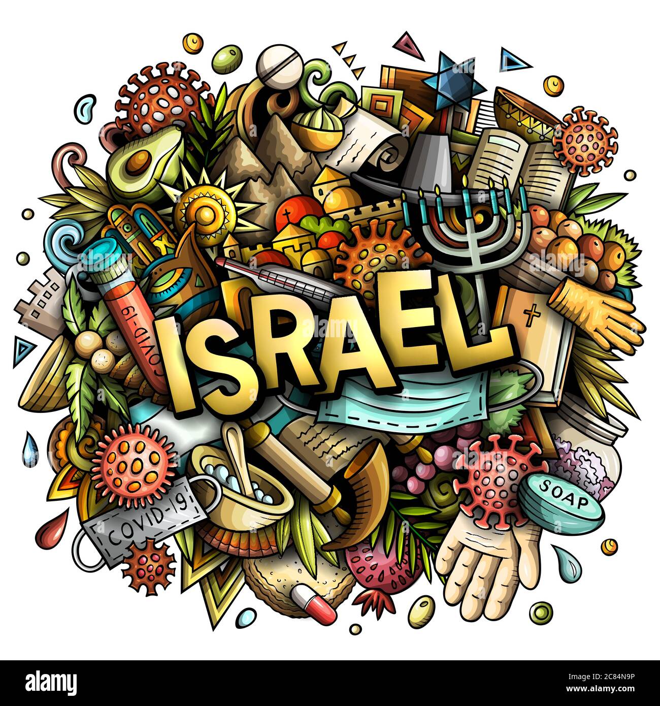 Israel hand drawn cartoon doodles illustration. Coronavirus cartoon ...