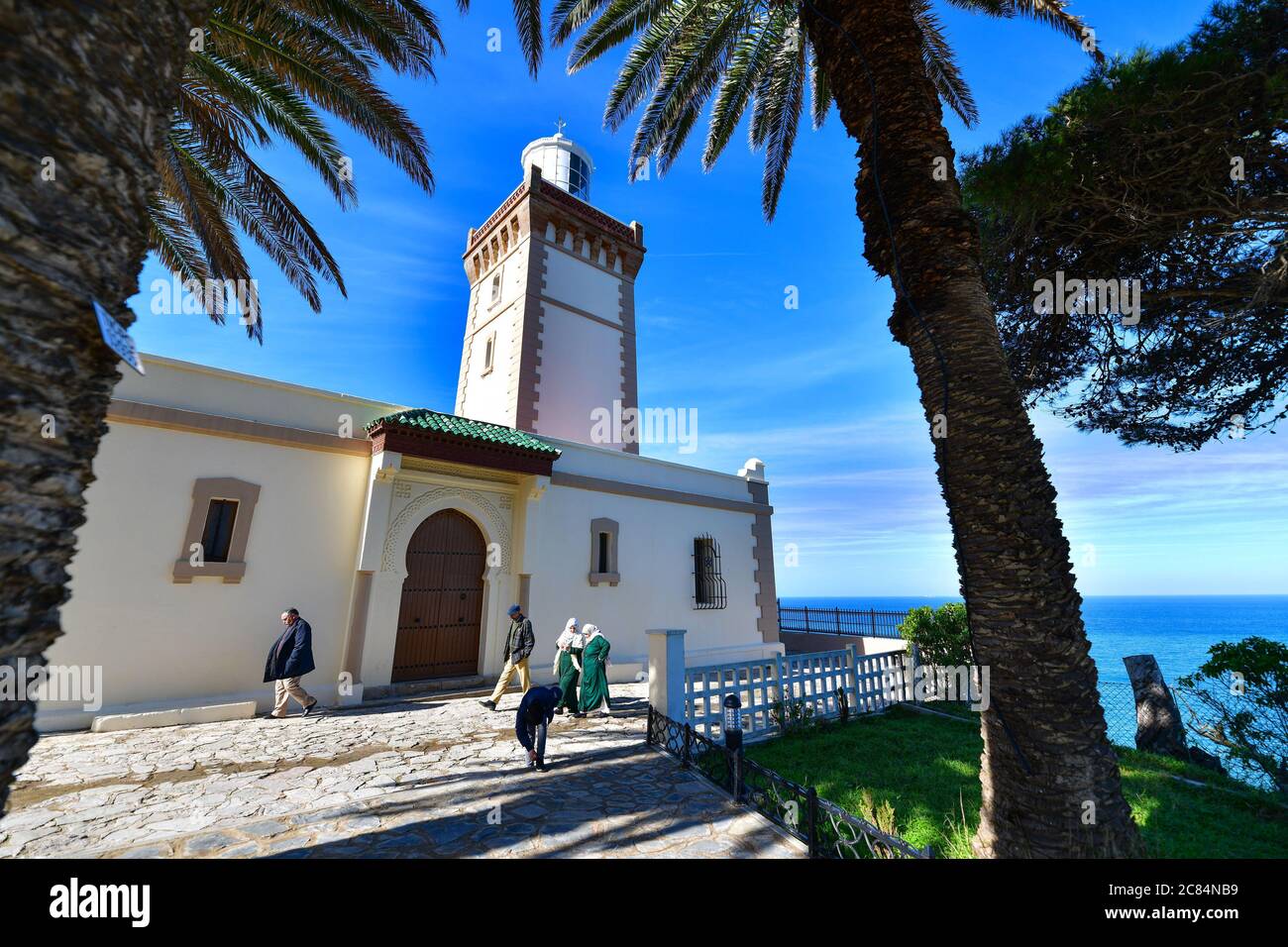 Morocco, Tangier: Tourists visiting the lighthouse of Cape Spartel ...