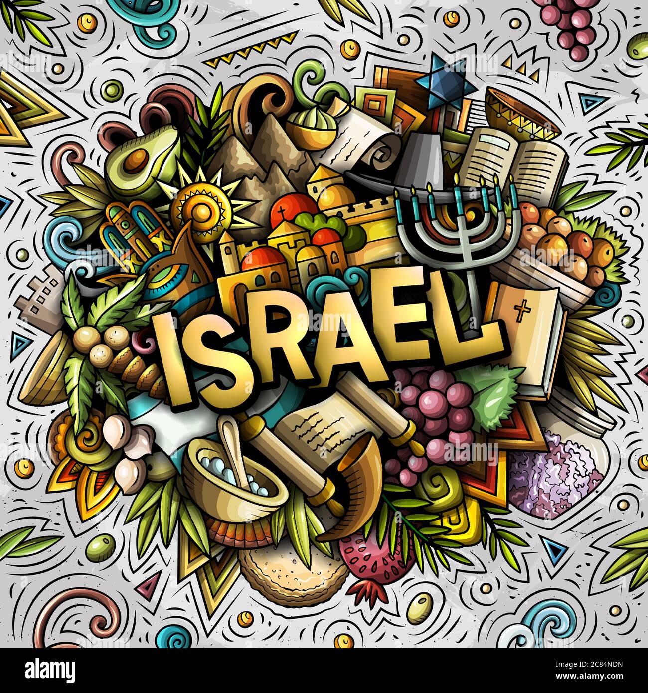Israel hand drawn cartoon doodles illustration. Funny travel design ...